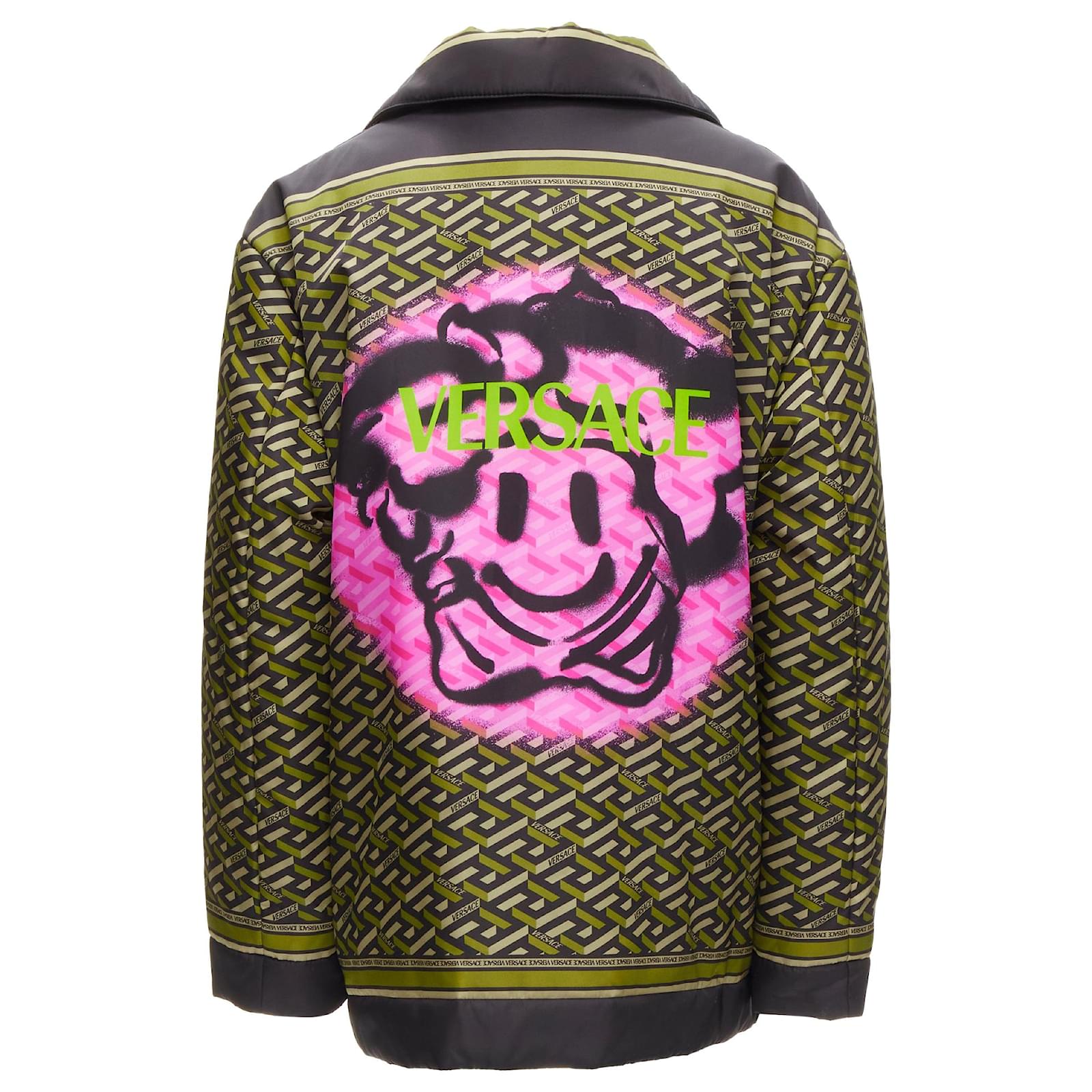 Versace La Greca Graffiti Medusa Smiley Padded Coat Green Polyamide ...