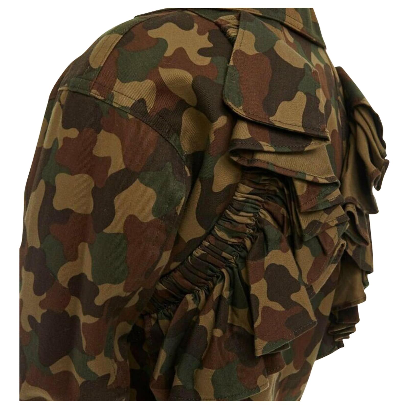 Yohji Yamamoto camouge ruffle wings jacket Green Cotton ref.1898593 ...