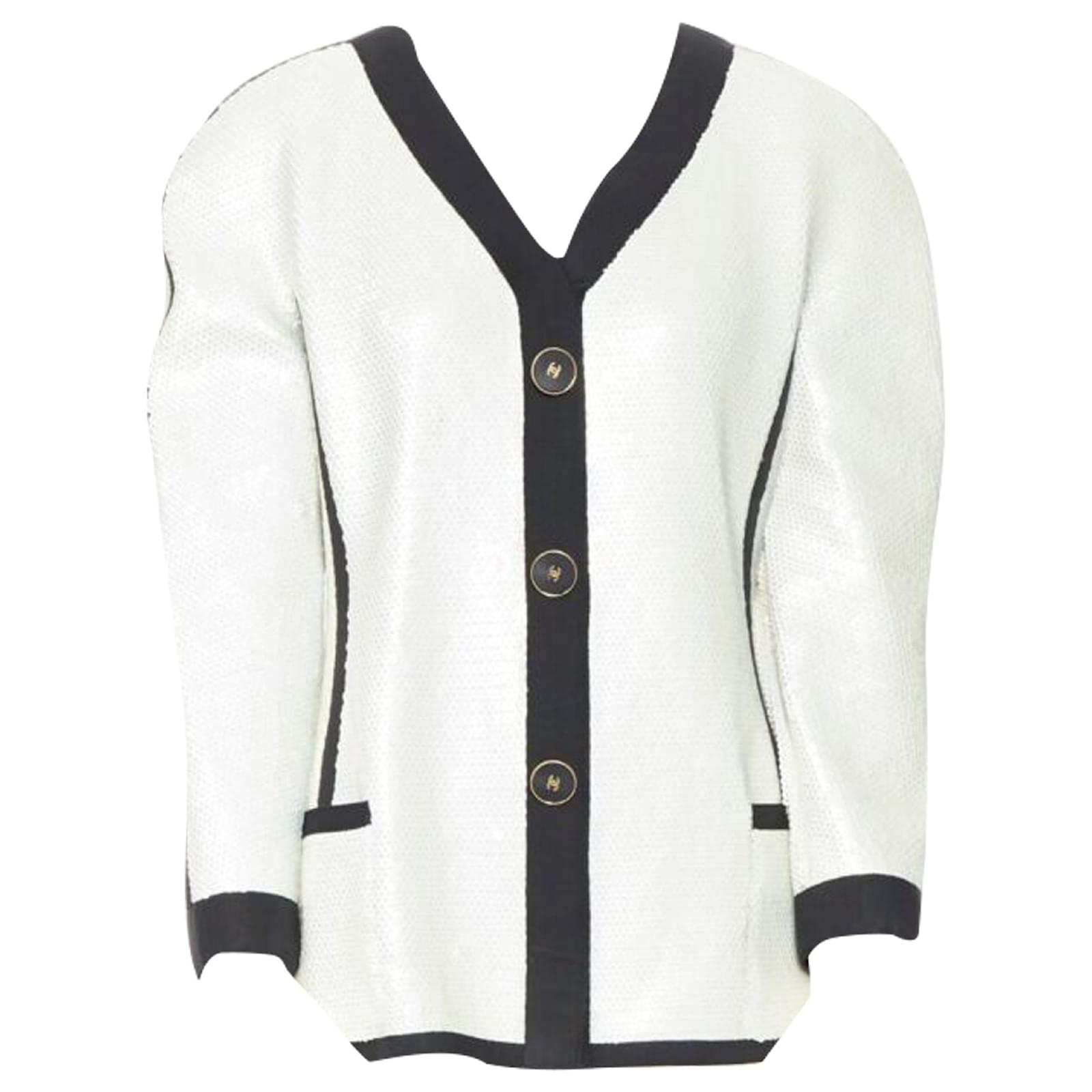 Chanel SS sequin grosgrain trim scuba zipper jacket White Polyester ref ...