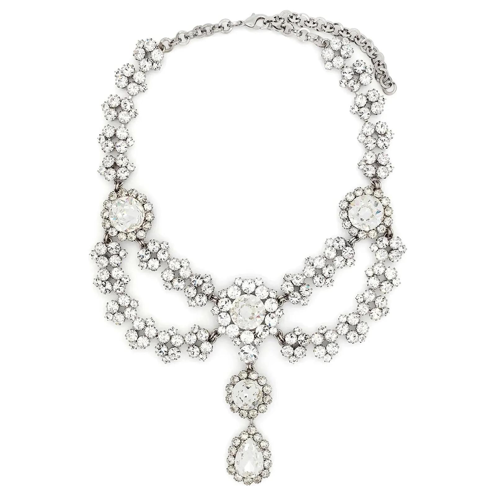 Alessandra Rich Crystal Cluster Necklace Silver hardware Metal ref ...