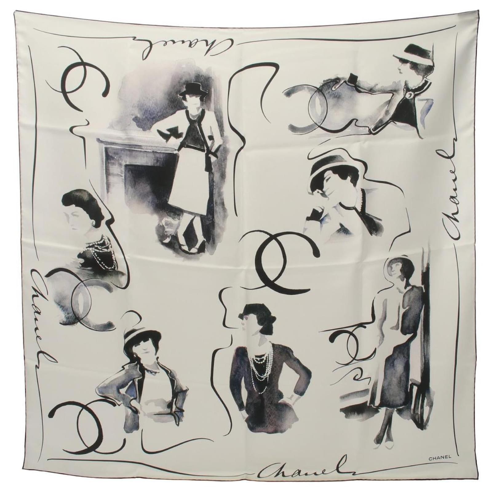 Chanel Silk Coco Scarf White/Black ref.1903178 - Joli Closet