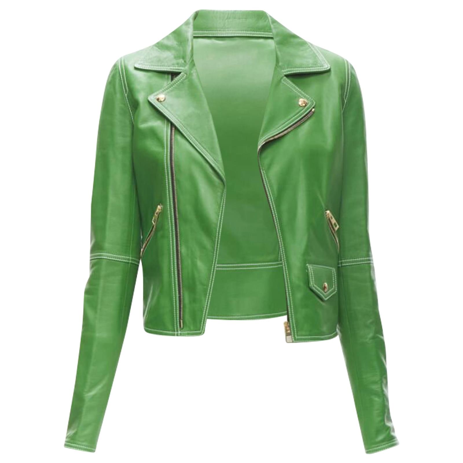 Loewe Kelly leather moto biker jacket Green ref.1905621 - Joli Closet
