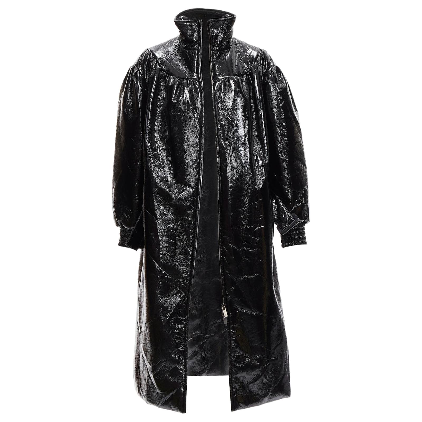 Miu Miu vinyl high collar puff sleeve belted bomber coat Black ...