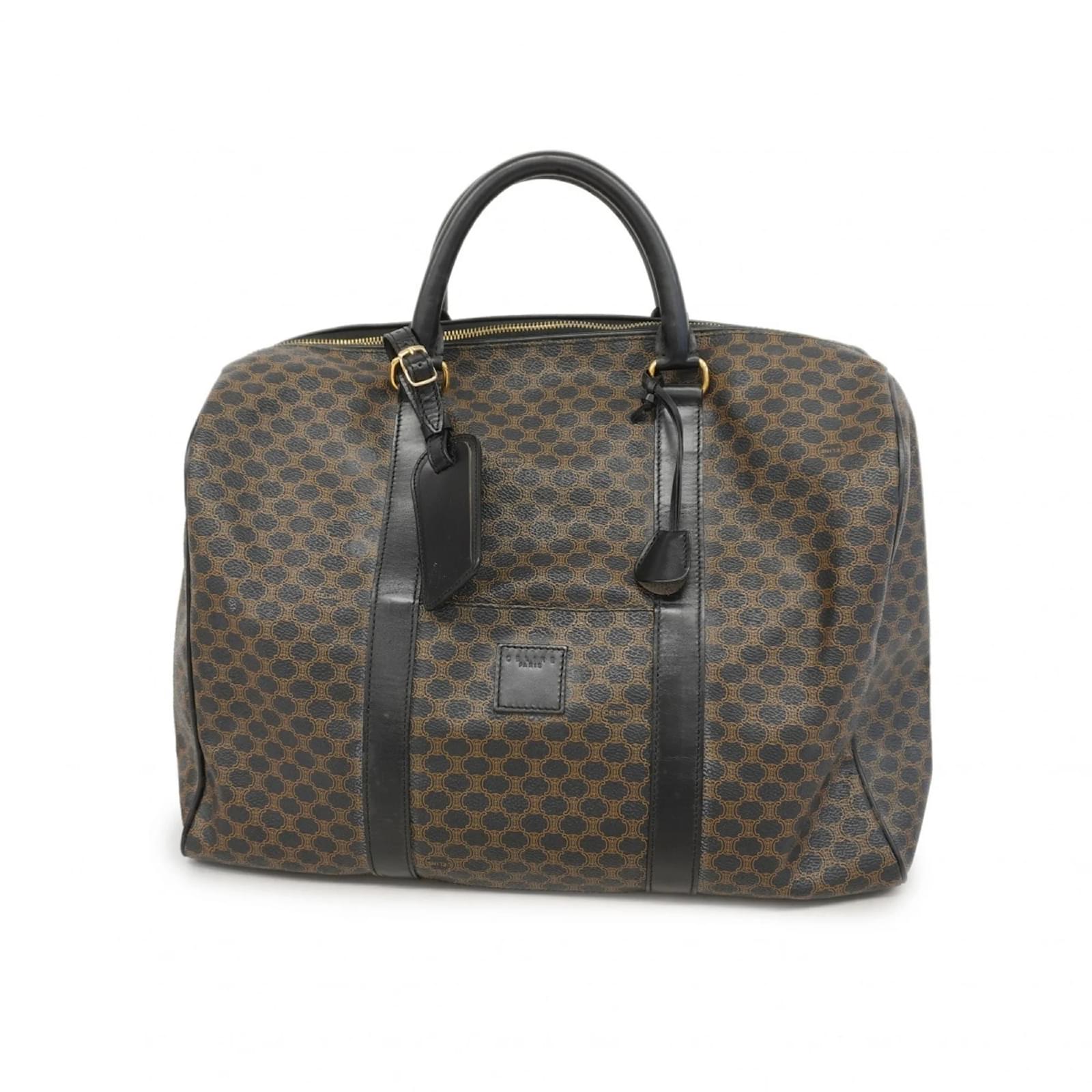 Céline Celine Boston Bag Macadam Leather Brown Black Plastic ref ...