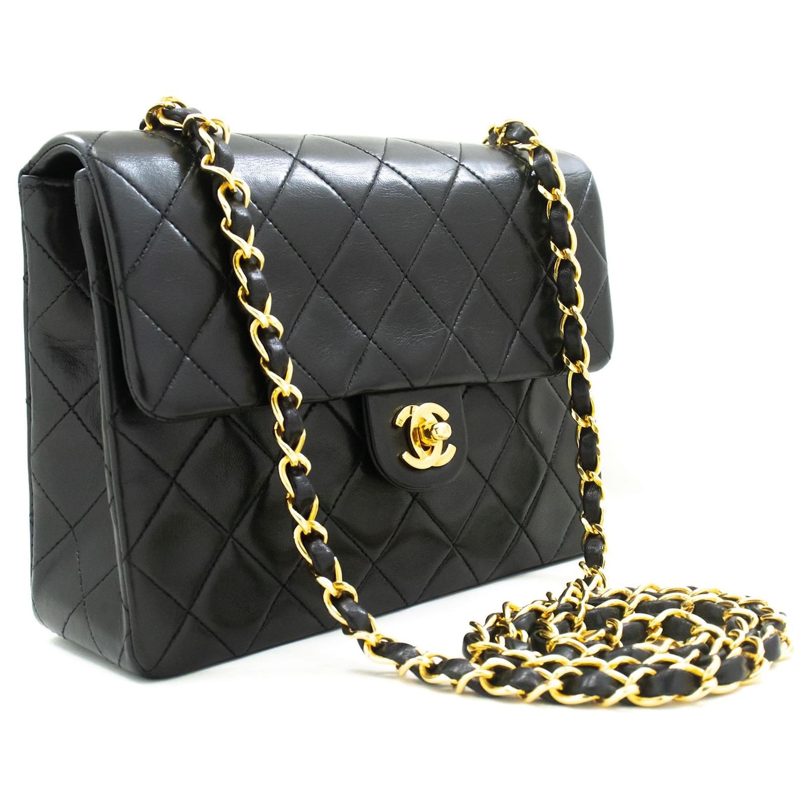 CHANEL Mini Square Small Chain Shoulder Bag Crossbody Black Lamb ...