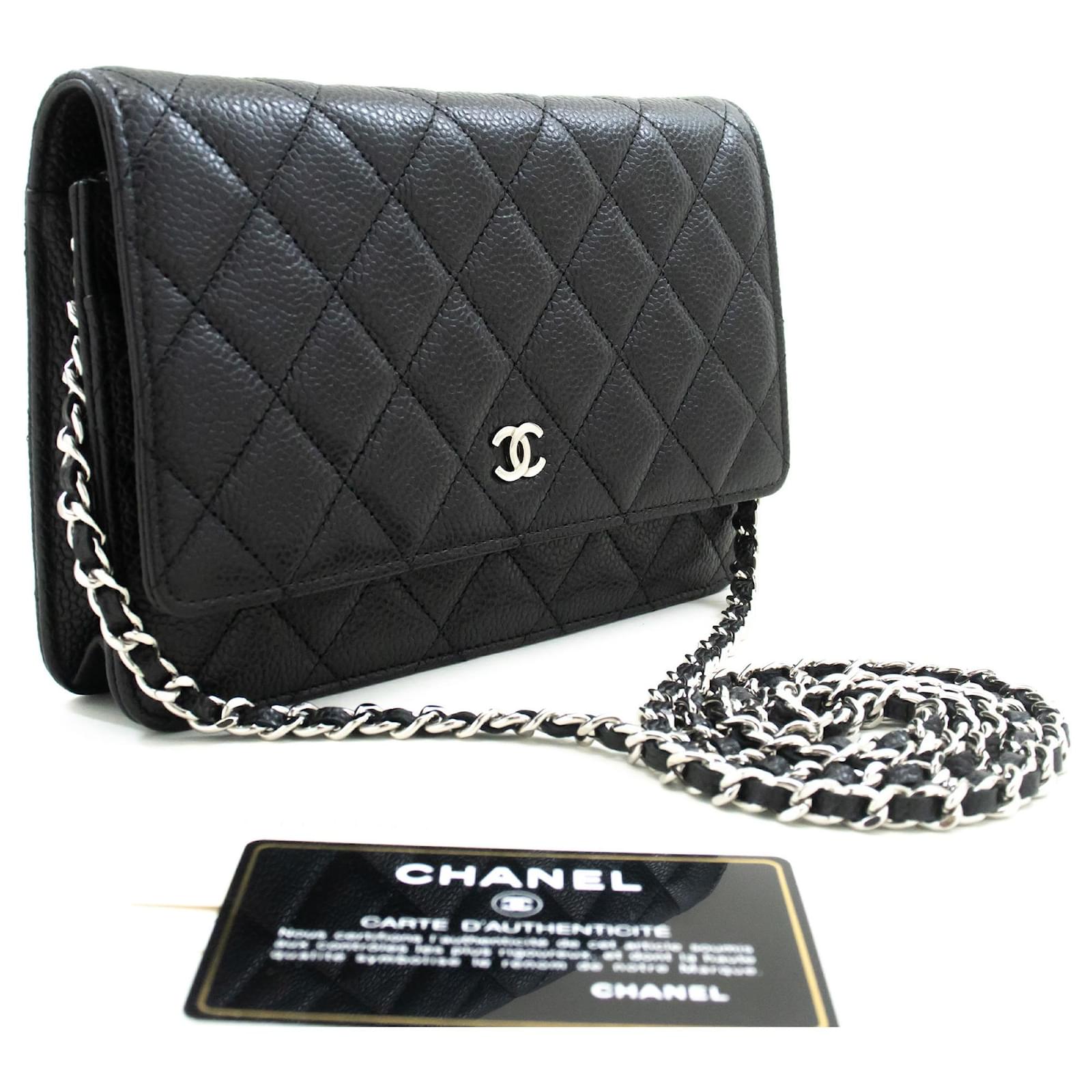 CHANEL Grained Calfskin Wallet On Chain WOC Black Shoulder Bag Leather ...