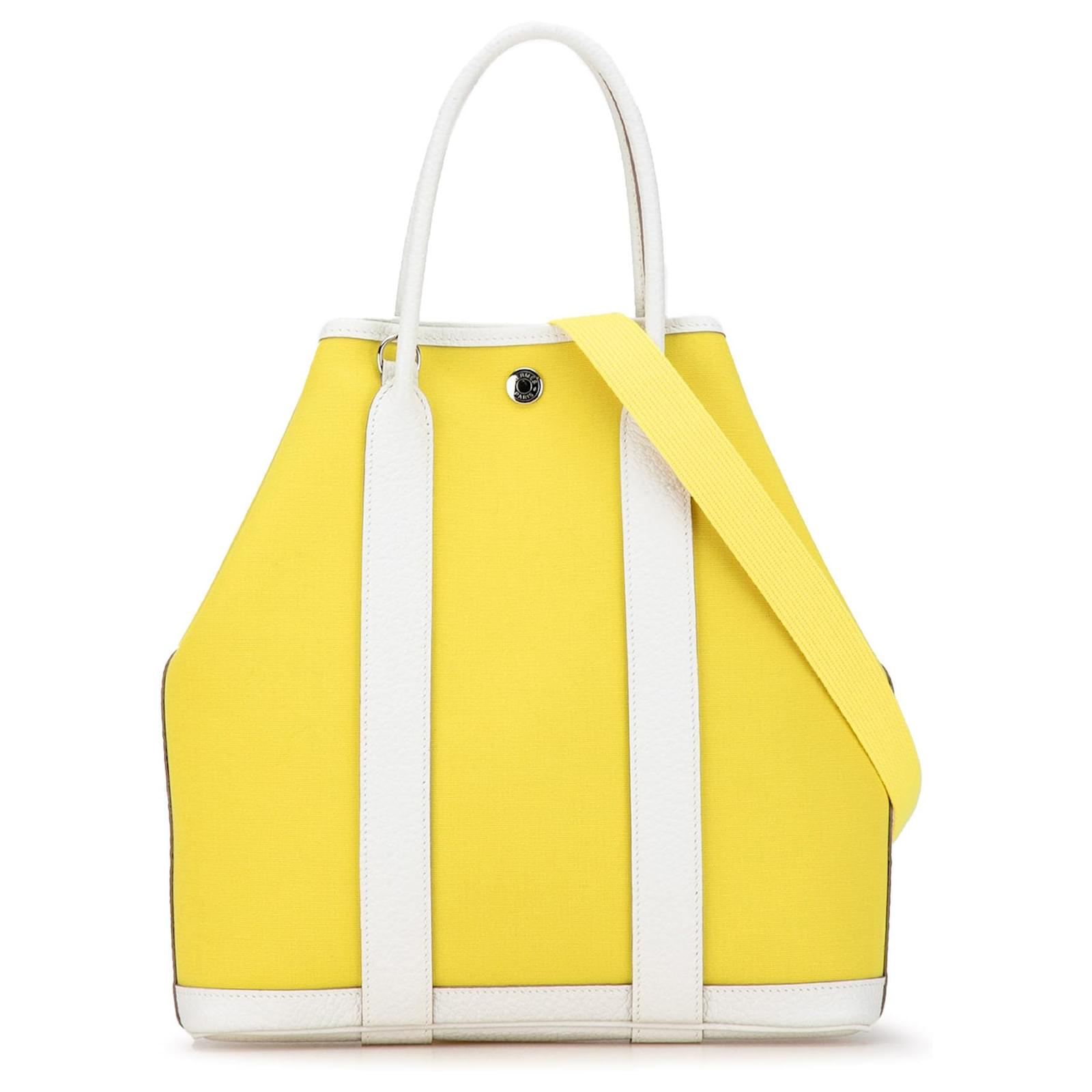 Yellow Hermès Military Toile and Negonda Garden File 28 Satchel Leather ...