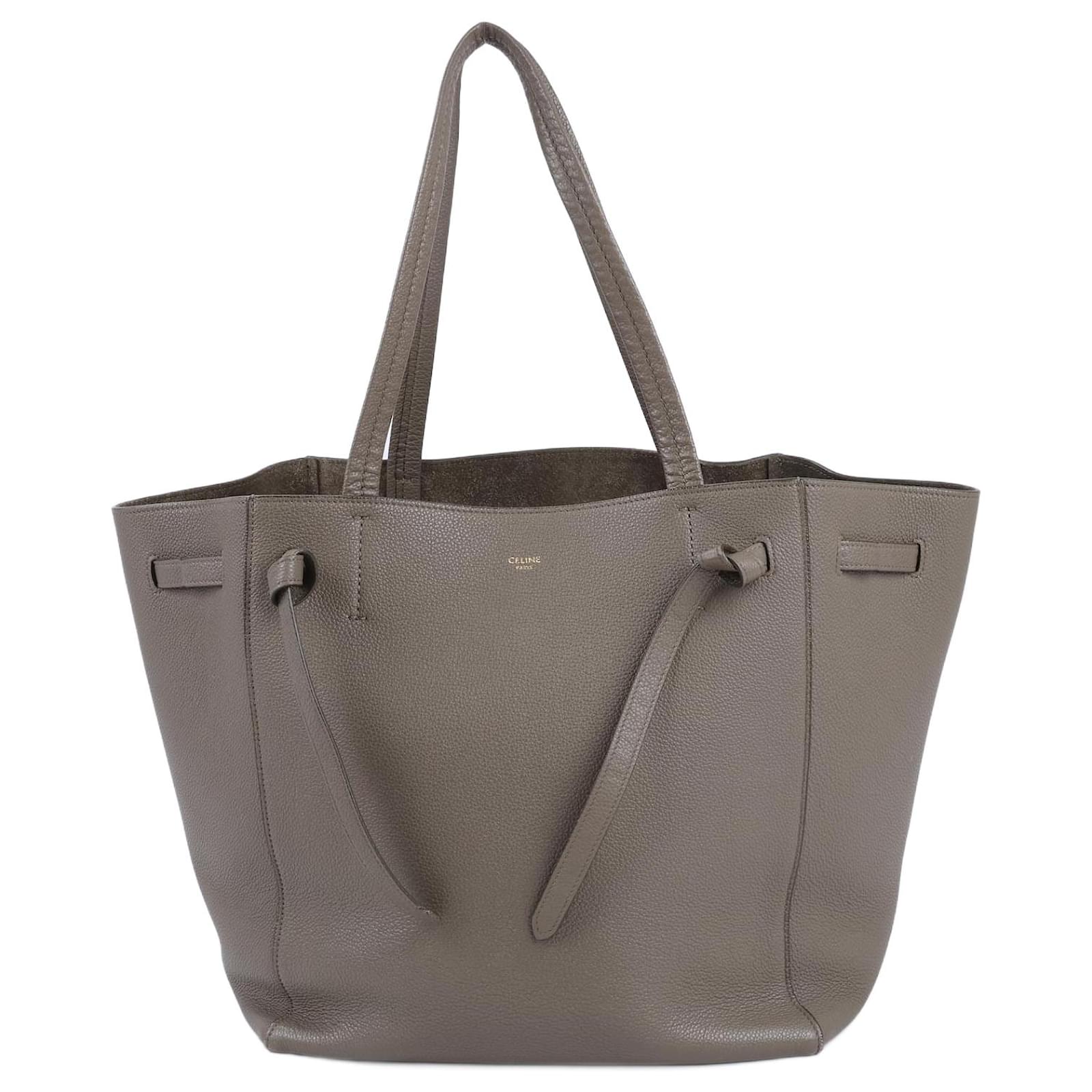 Céline Celine Small Cabas Phantom Leather Shoulder Bag in Greige Camel ...