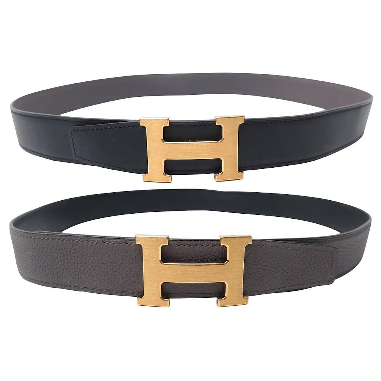 Hermès HERMES BELT H BUCKLE 32 MM REVERSIBLE BLACK AND ETOUPE LEATHER ...