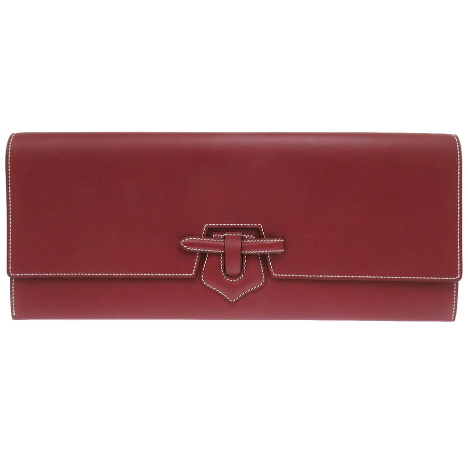 Hermès Hermes Veau Chamonix Rouge H J Stamped Clutch Bag Red Leather ...