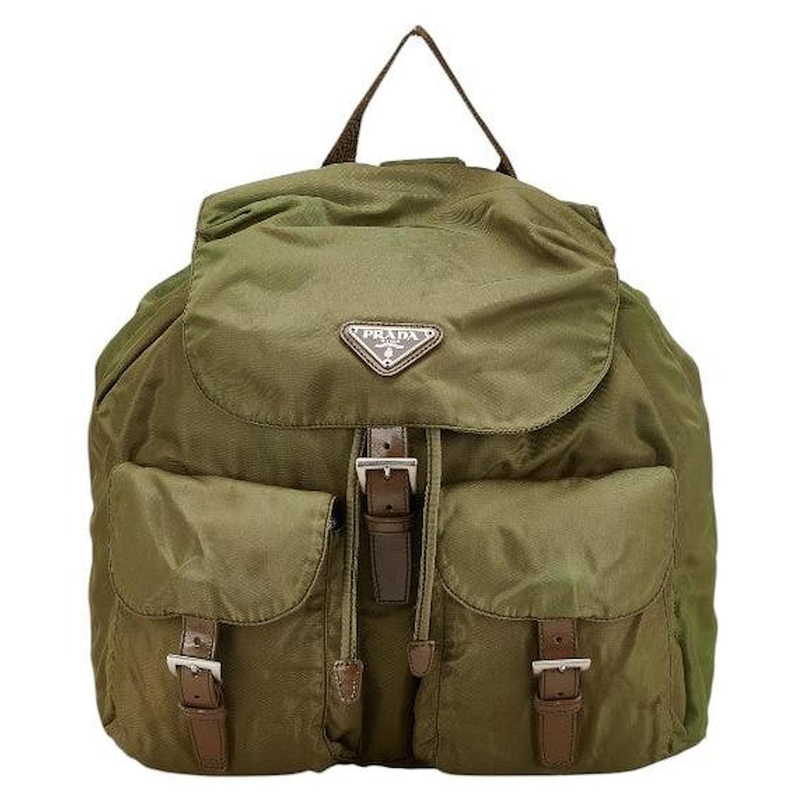 Prada Nylon Leather Backpack B2811F Brown Cloth ref.1918962 - Joli Closet