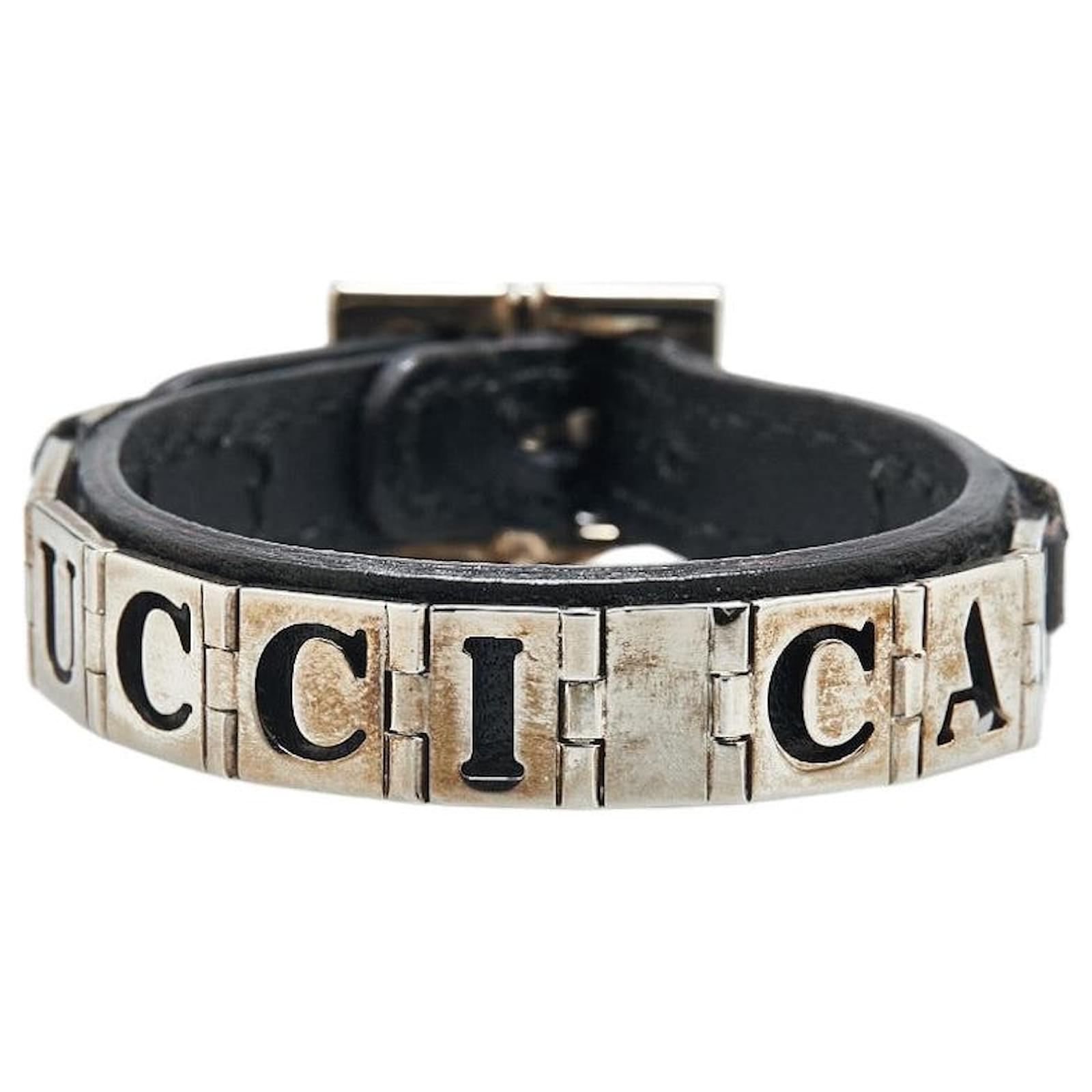 Gucci Leather Metal Cat Bangle Bracelet Black ref.1920092 - Joli Closet
