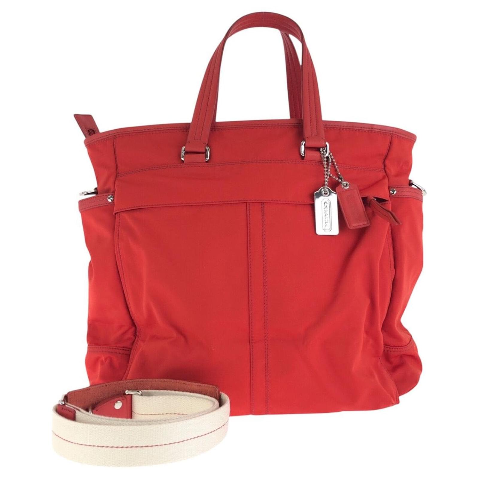 Coach Nylon Leather 2WAY Tote Shoulder Bag Red Cloth ref.1920099 - Joli ...