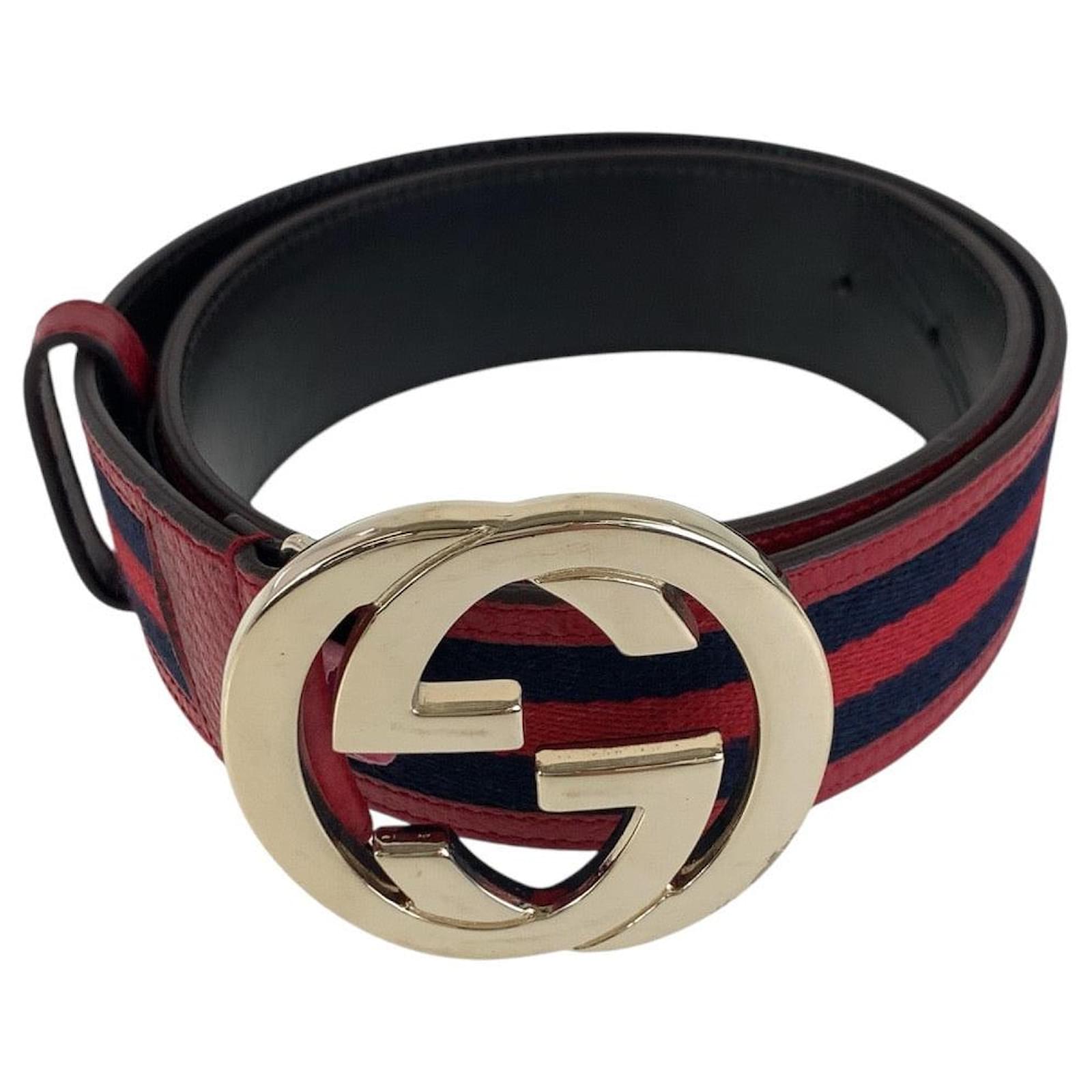 Gucci Canvas Leather Interlocking Belt Red Cloth ref.1920125 - Joli Closet