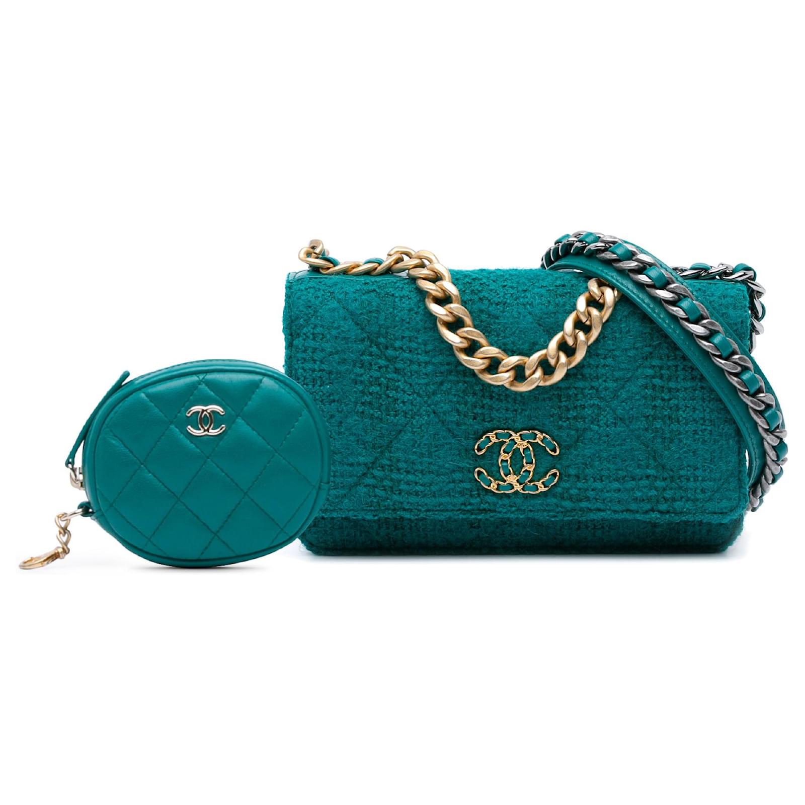 Green Chanel Tweed 19 Wallet On Chain Satchel Leather ref.1926589 ...