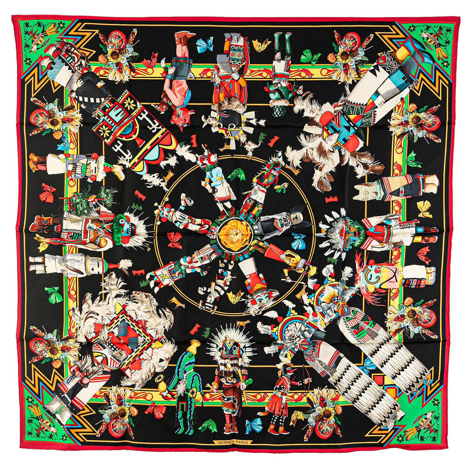 Black Hermès Kachinas Giant Triangle Silk Scarf Scarves ref.1926664 ...