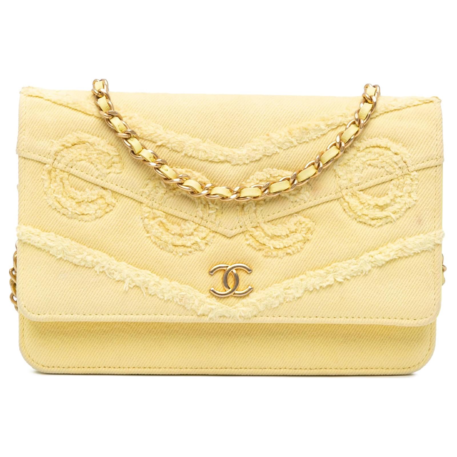 Yellow Chanel Denim Fringe Coco Wallet On Chain Crossbody Bag Leather ...