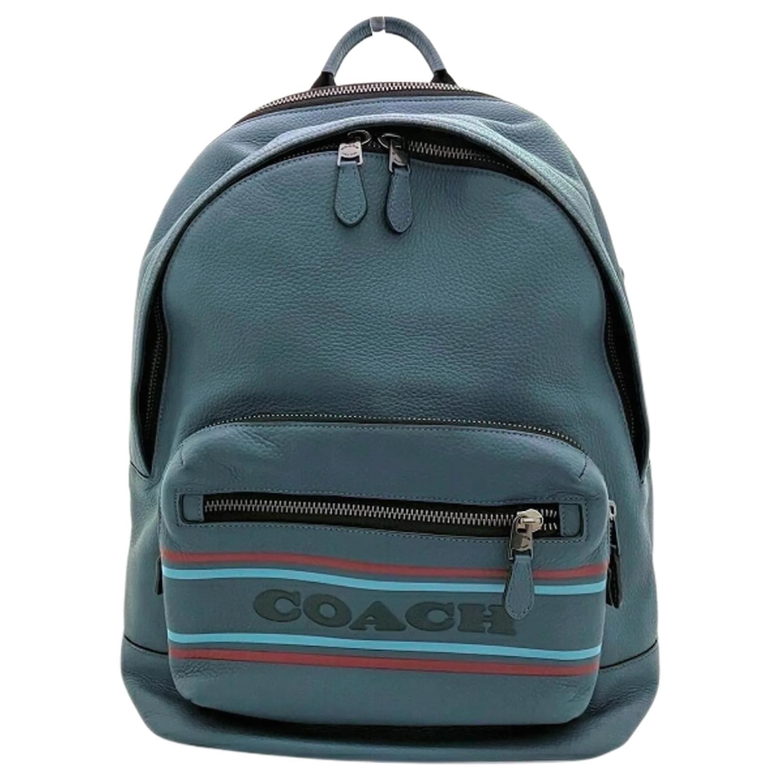 Coach Navy Leather Striped Backpack Navy blue ref.1928509 - Joli Closet