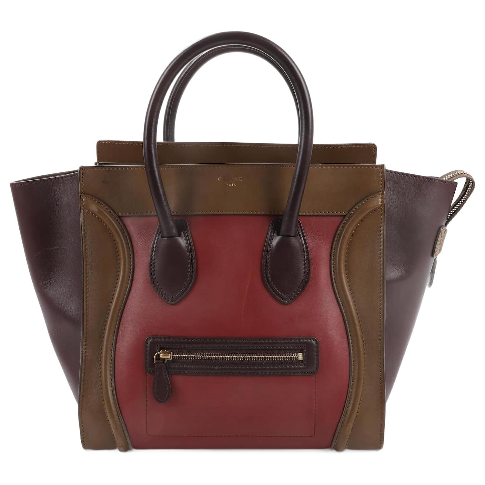 Céline CELINE Calfskin Mini Luggage Tri-Color Handbag in Brown Leather ...