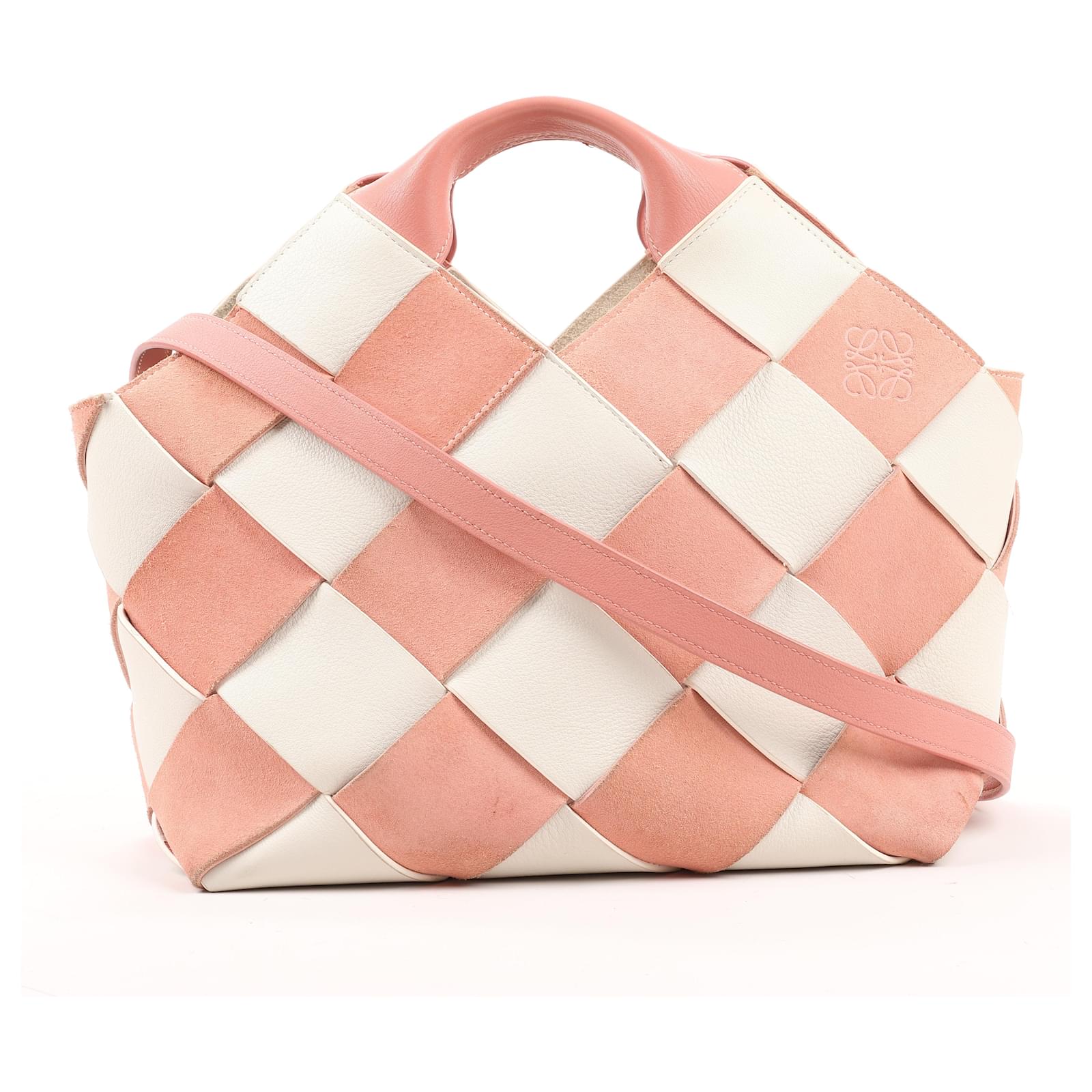 LOEWE Woven Suede & Leather 2Way Handbag White x Pink ref.1930134 ...