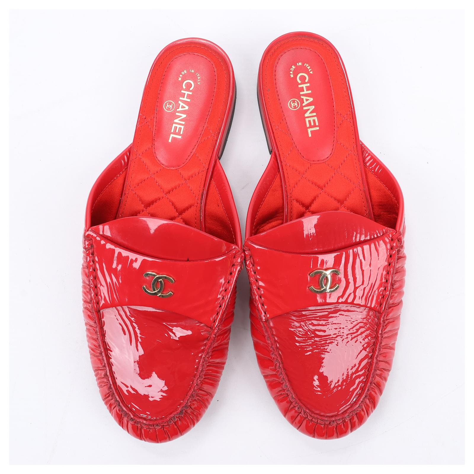 Chanel Coco Mark Patent leather x satin Mule 37.5C Ladies' Red G33471 ...