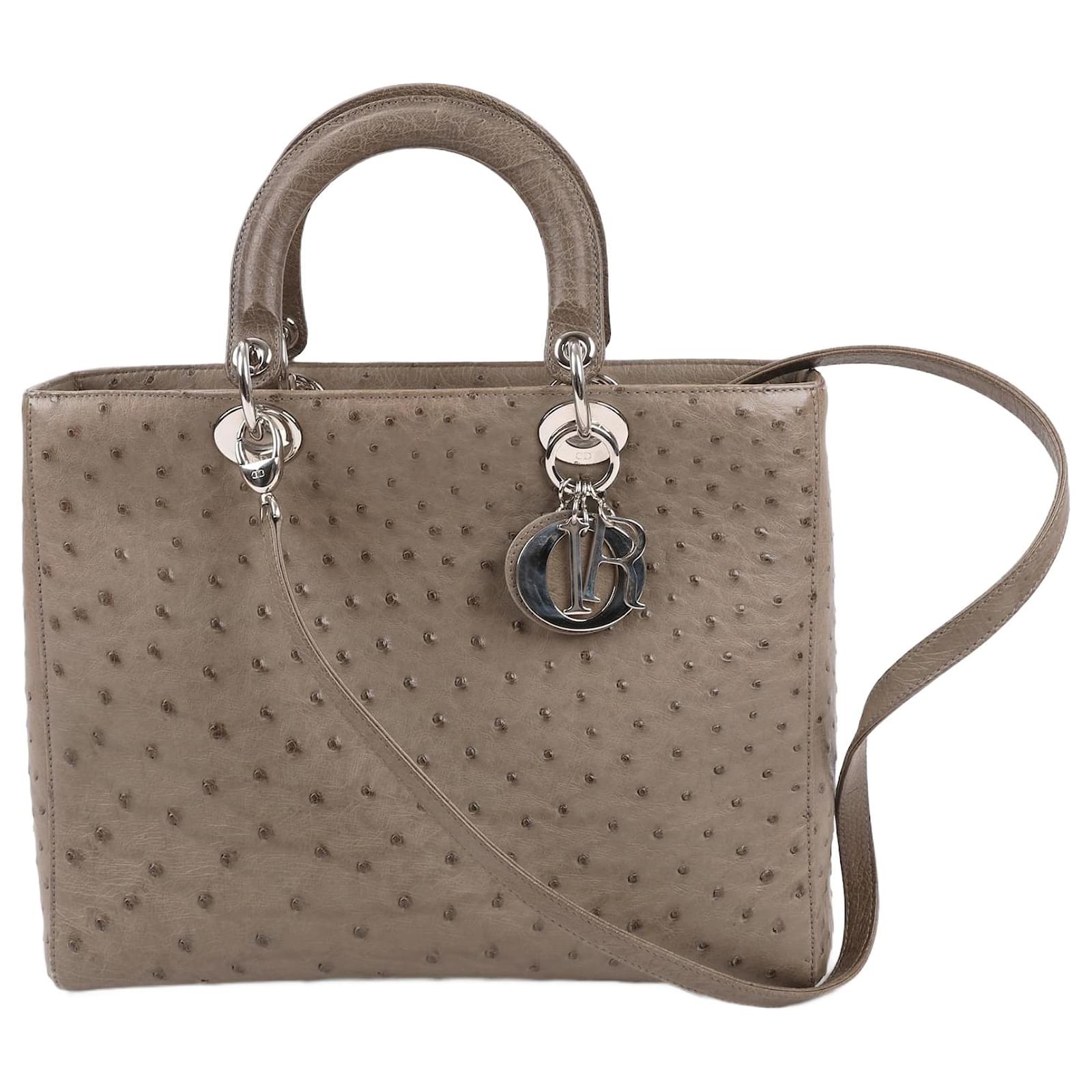 Christian Dior Ostrich Large Lady Dior 2Way Handbag in Olive Green ...