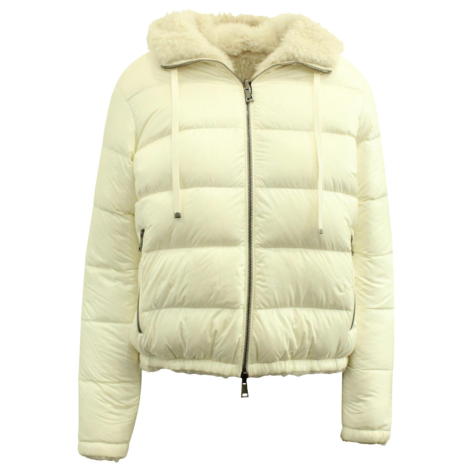 Moncler Reversible Shearling Puffer Jacket in White Polyester ref ...