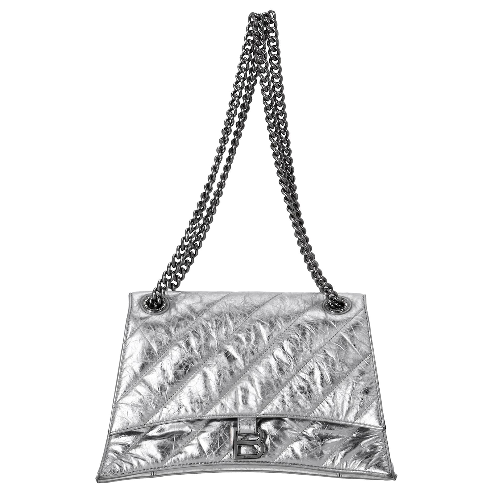 Balenciaga Medium Crush Chain Shoulder Bag in Metallic Silver Calf ...