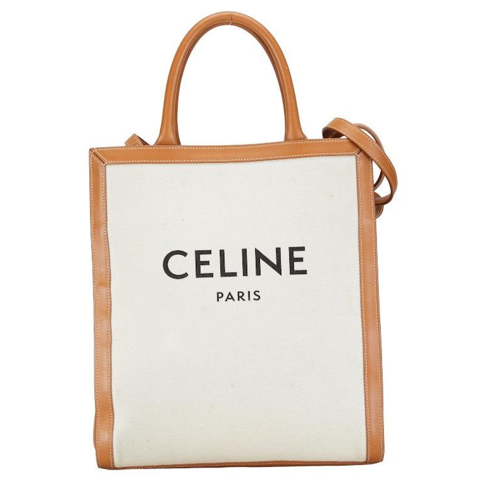 Céline Celine Vertical Cabas Medium Canvas Leather Handbag Brown Beige ...