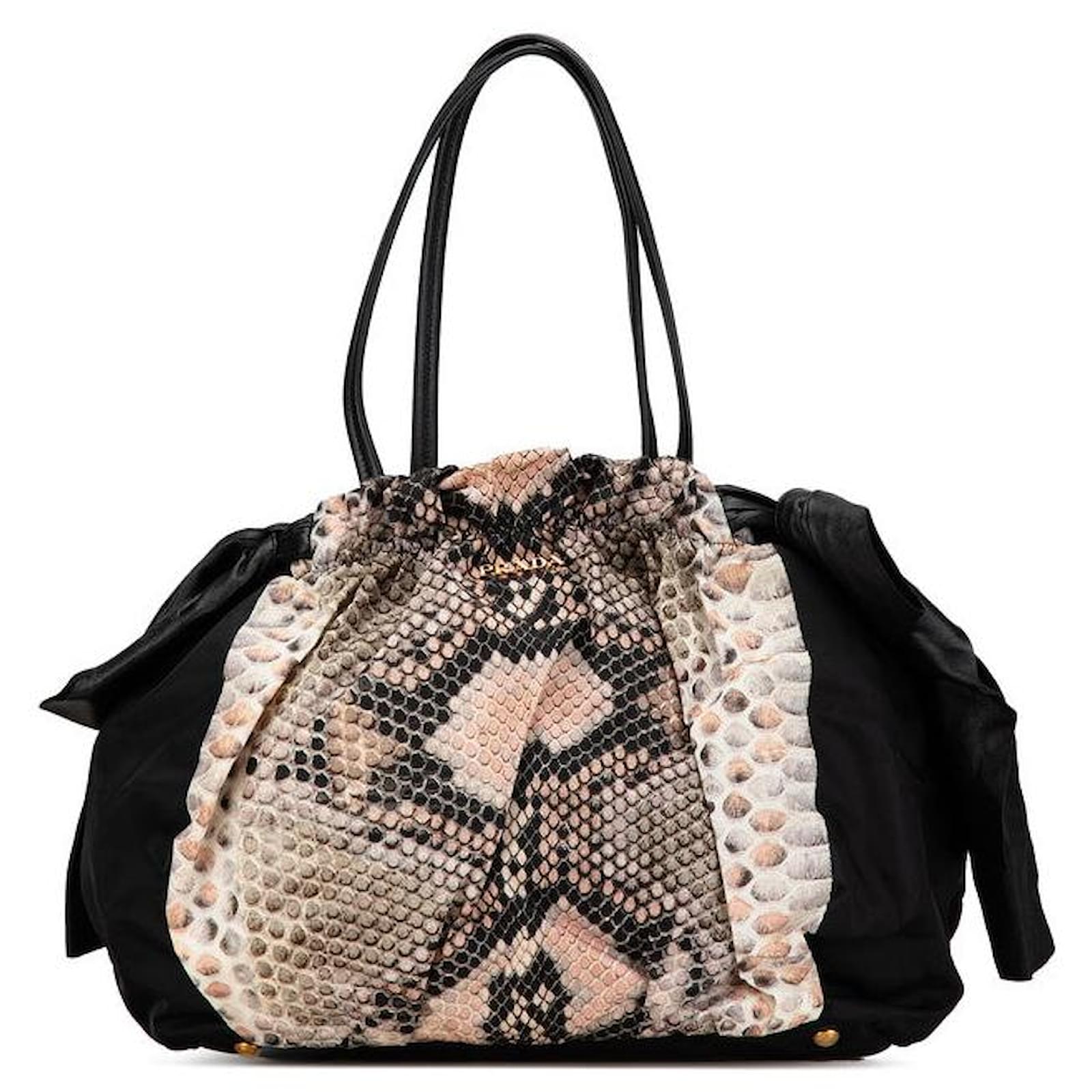 Prada Nylon Leather Ribbon Python Handbag Black Cloth ref.1933304 ...