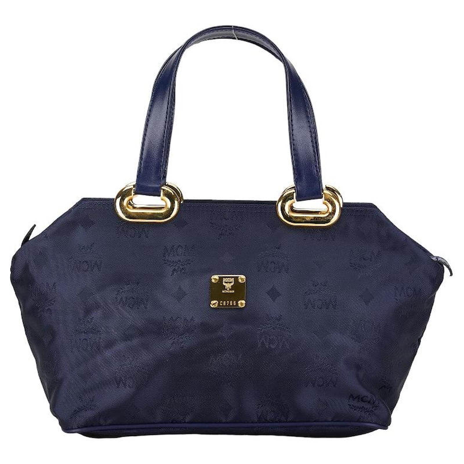 MCM Nylon Leather Logo Handbag Blue Cloth ref.1939443 - Joli Closet