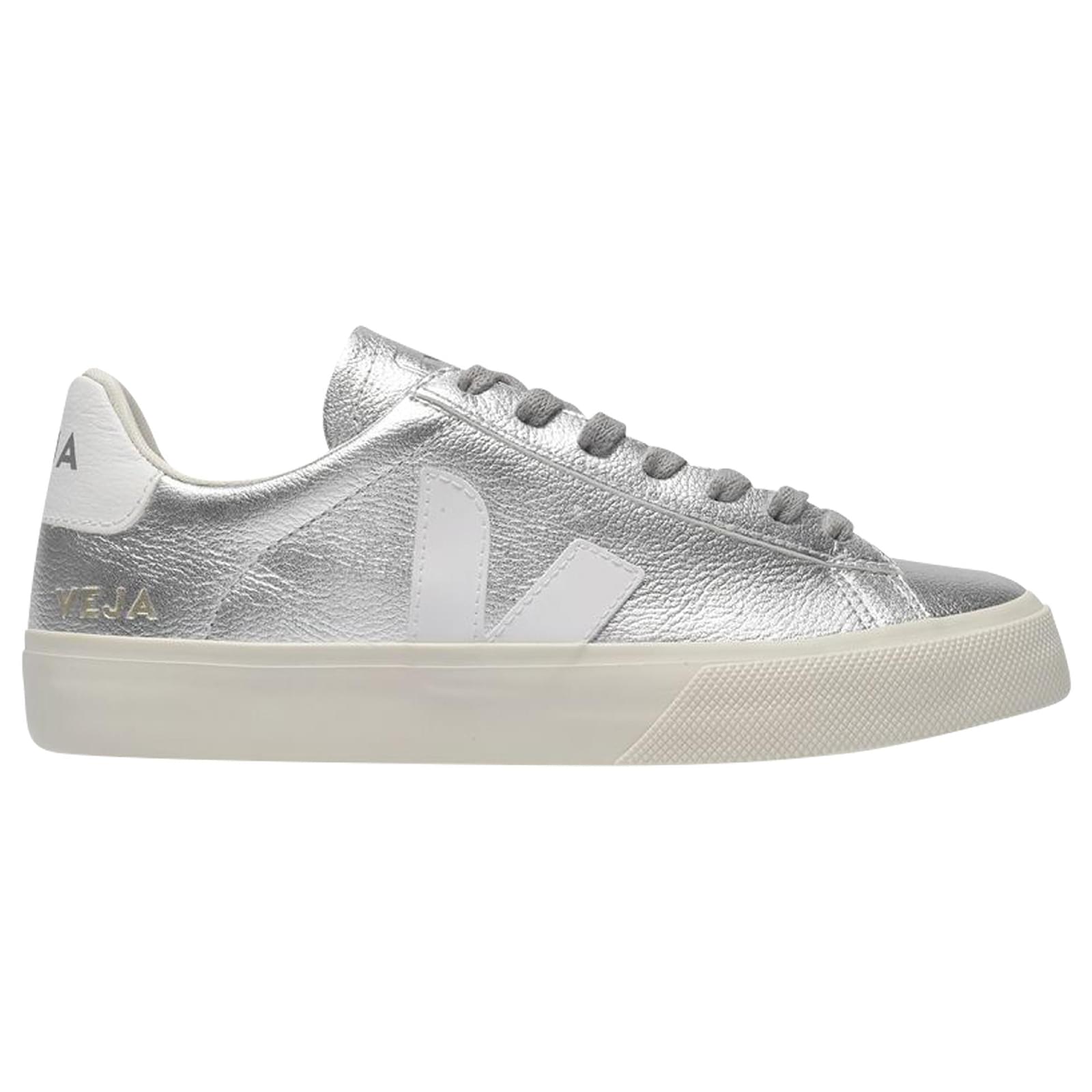 Veja Campo Sneakers in Silver and White Chromefree Leather Silvery ...