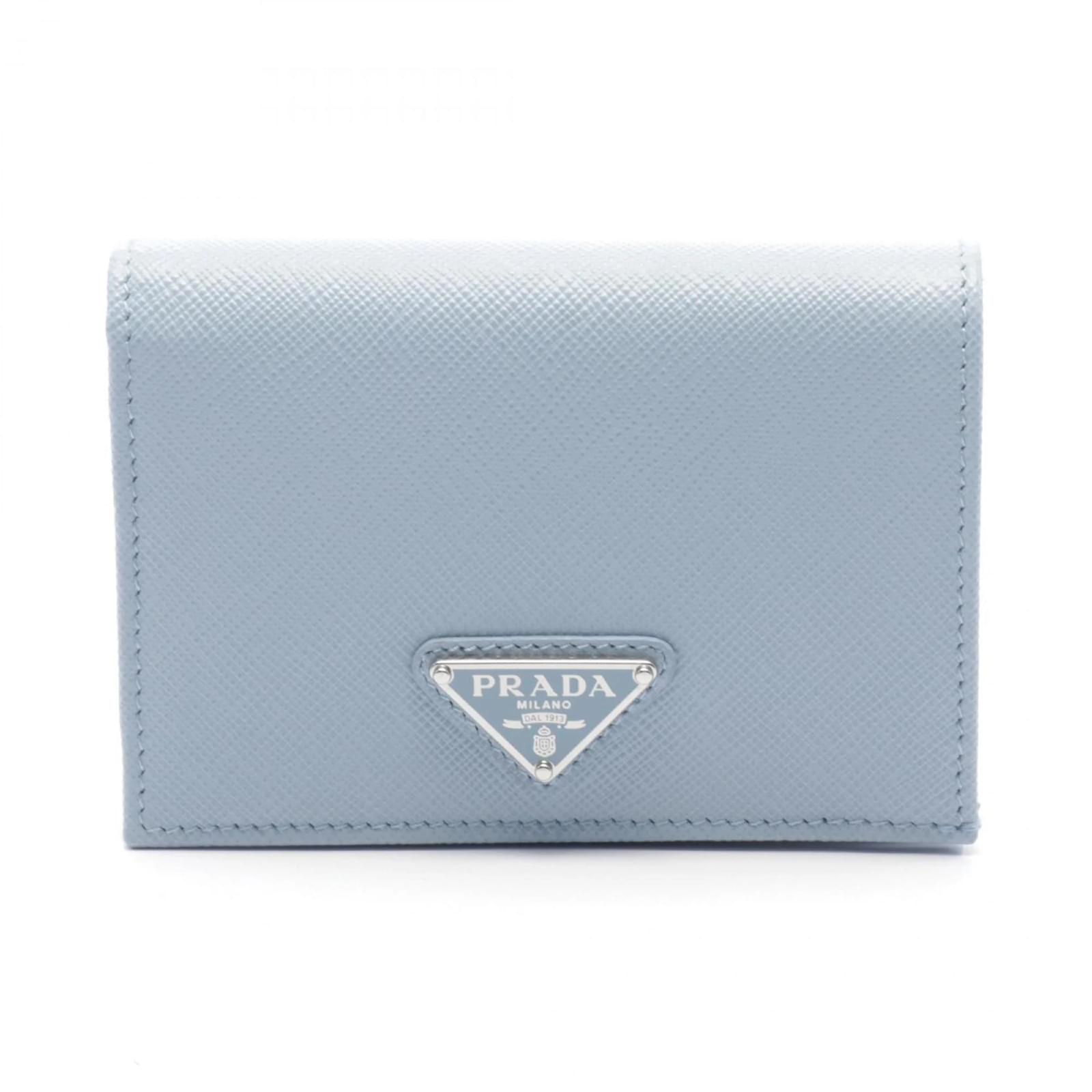 Prada Saffiano Triang Bi-fold Wallet Blue Leather ref.1949332 - Joli Closet