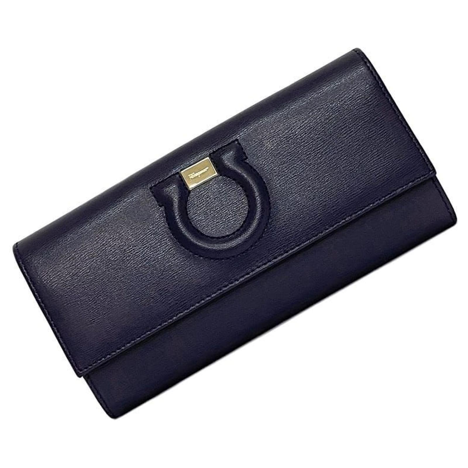 Salvatore Ferragamo Bi-fold Long Wallet Blue Navy blue Leather ref ...