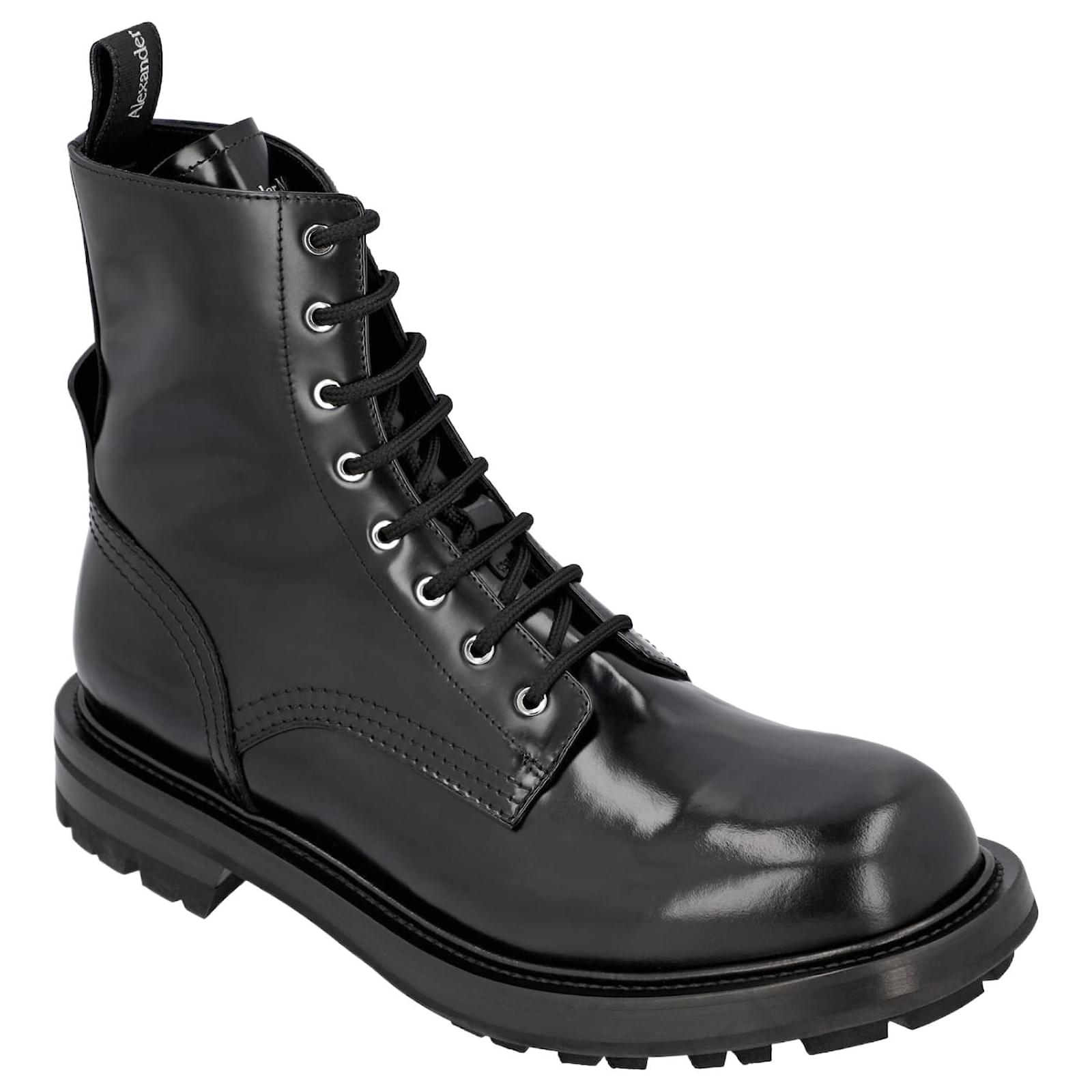 Alexander McQueen Smooth leather combat boots Black ref.1956783 - Joli ...
