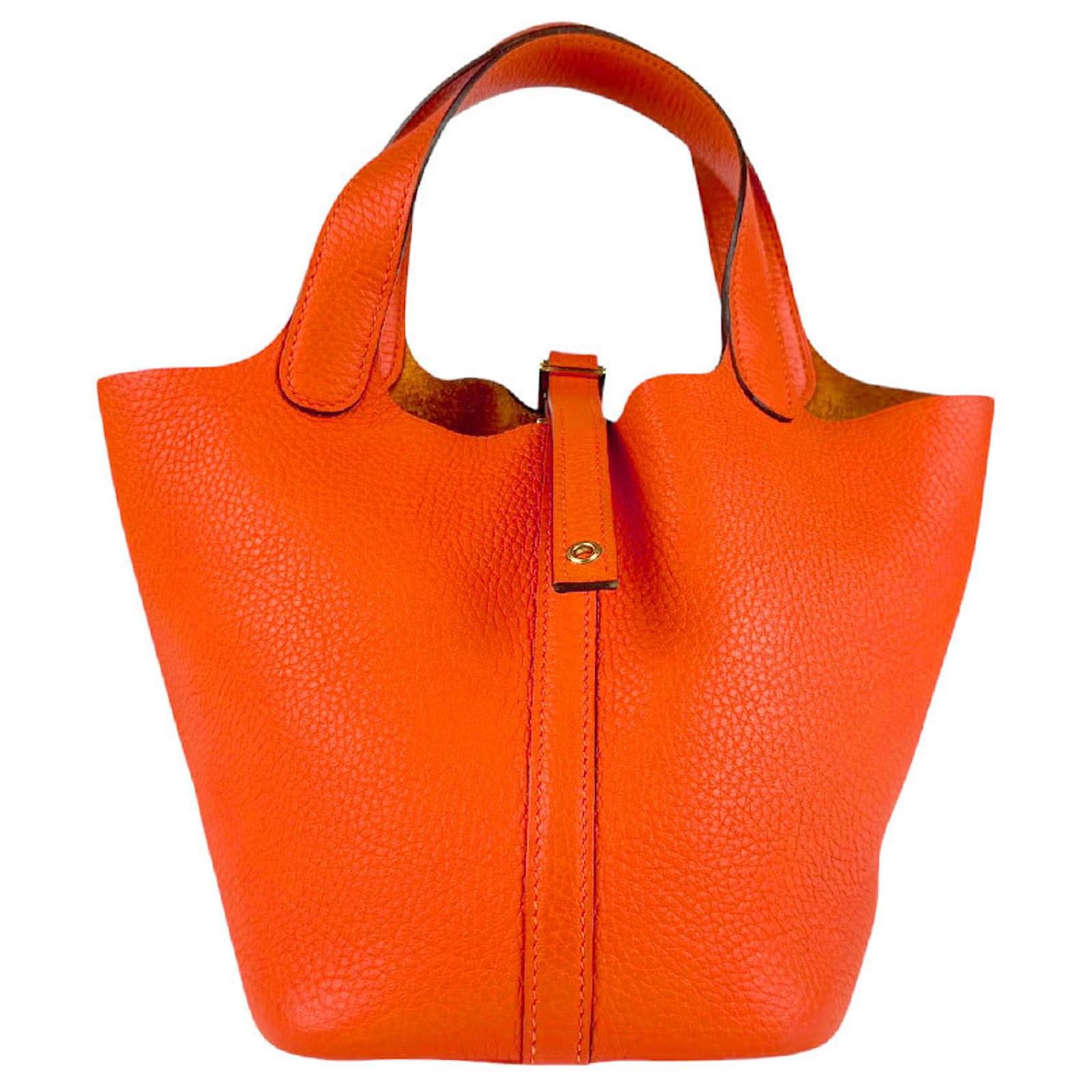 Hermès Hermes Picotin Lock PM Handbag Orange Leather ref.1960128 - Joli ...