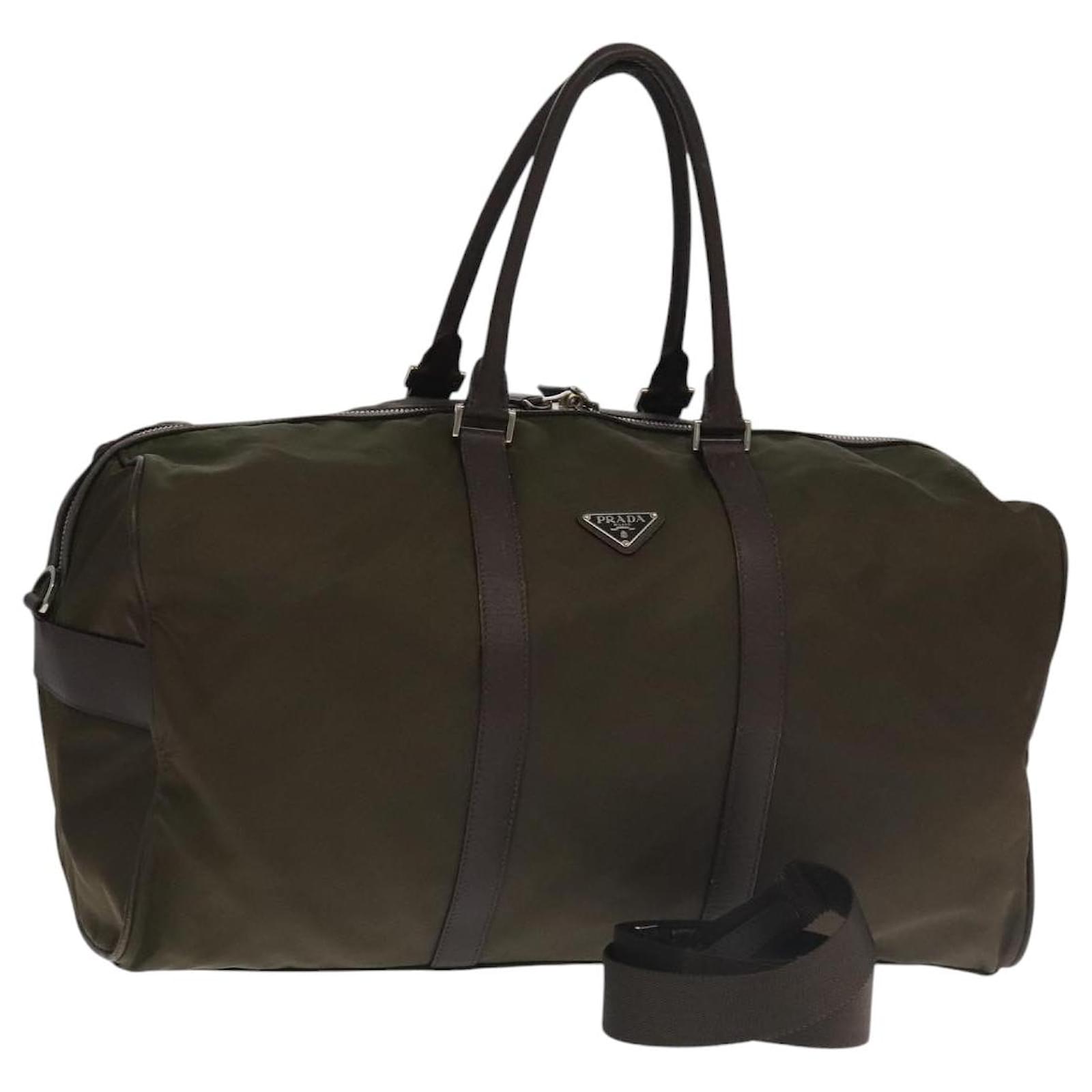 PRADA Boston Bag Nylon 2way Khaki Silver Auth th5561 Silvery ref ...