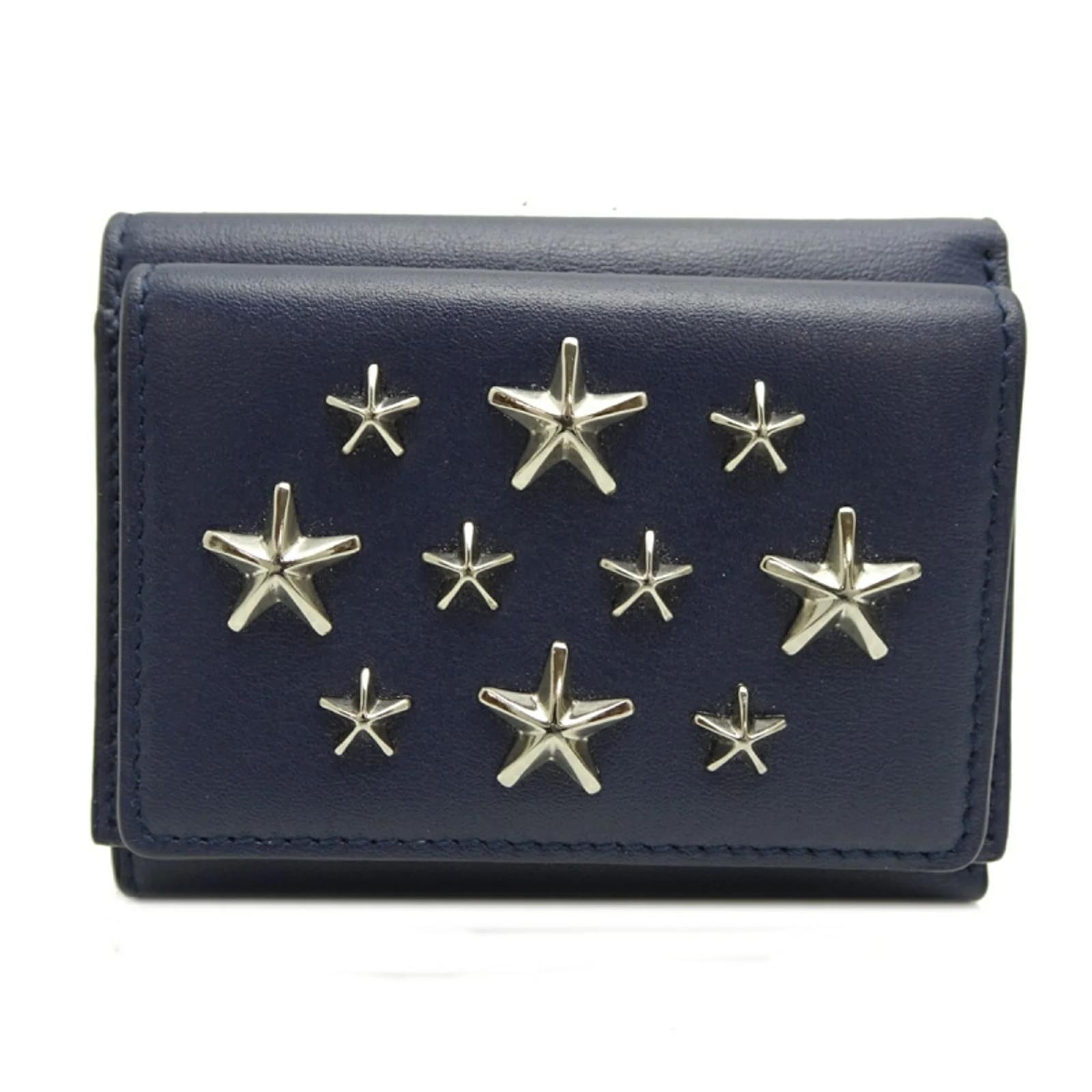 Jimmy Choo Star Studs Women's Tri-fold Wallet Navy blue Leather ref ...