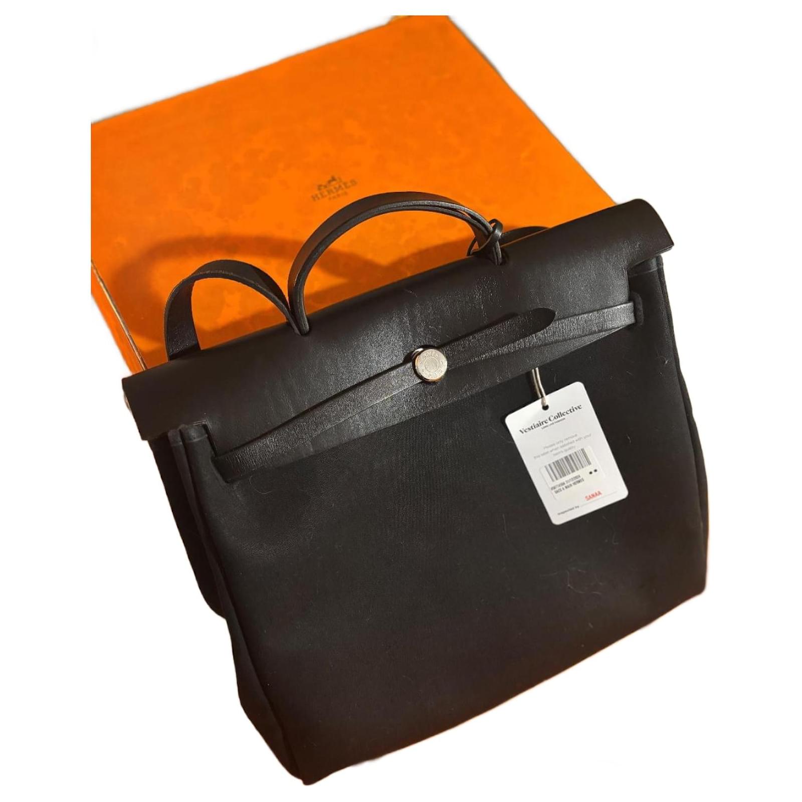Herbag MM Bags - Hermès Black Leather Cloth ref.1970067 - Joli Closet