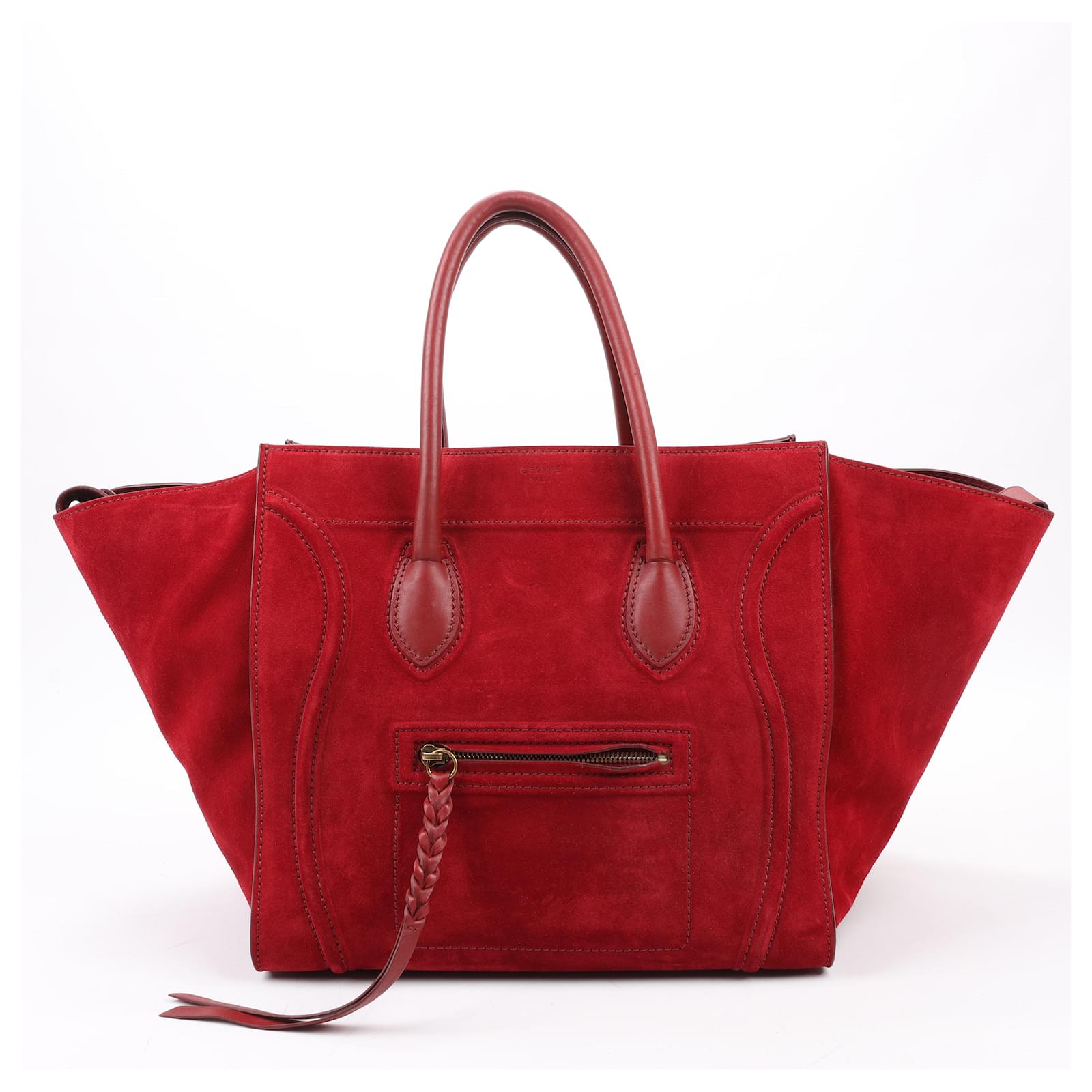Céline CELINE Suede Medium Luggage Phantom Handbag in Red Leather ref.1972085 - Joli Closet