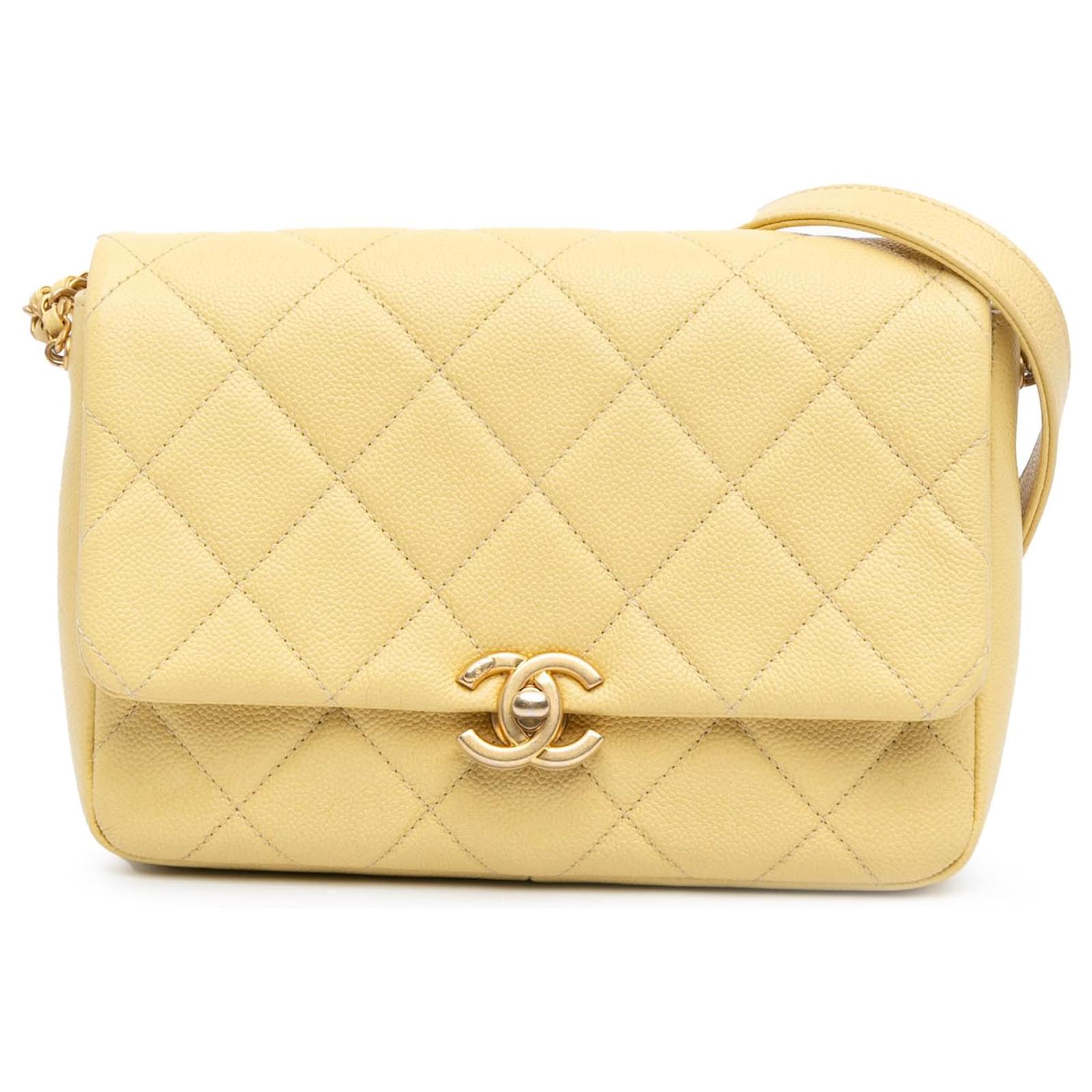 Chanel Yellow Small Quilted Caviar Chain Melody Flap Leather ref ...