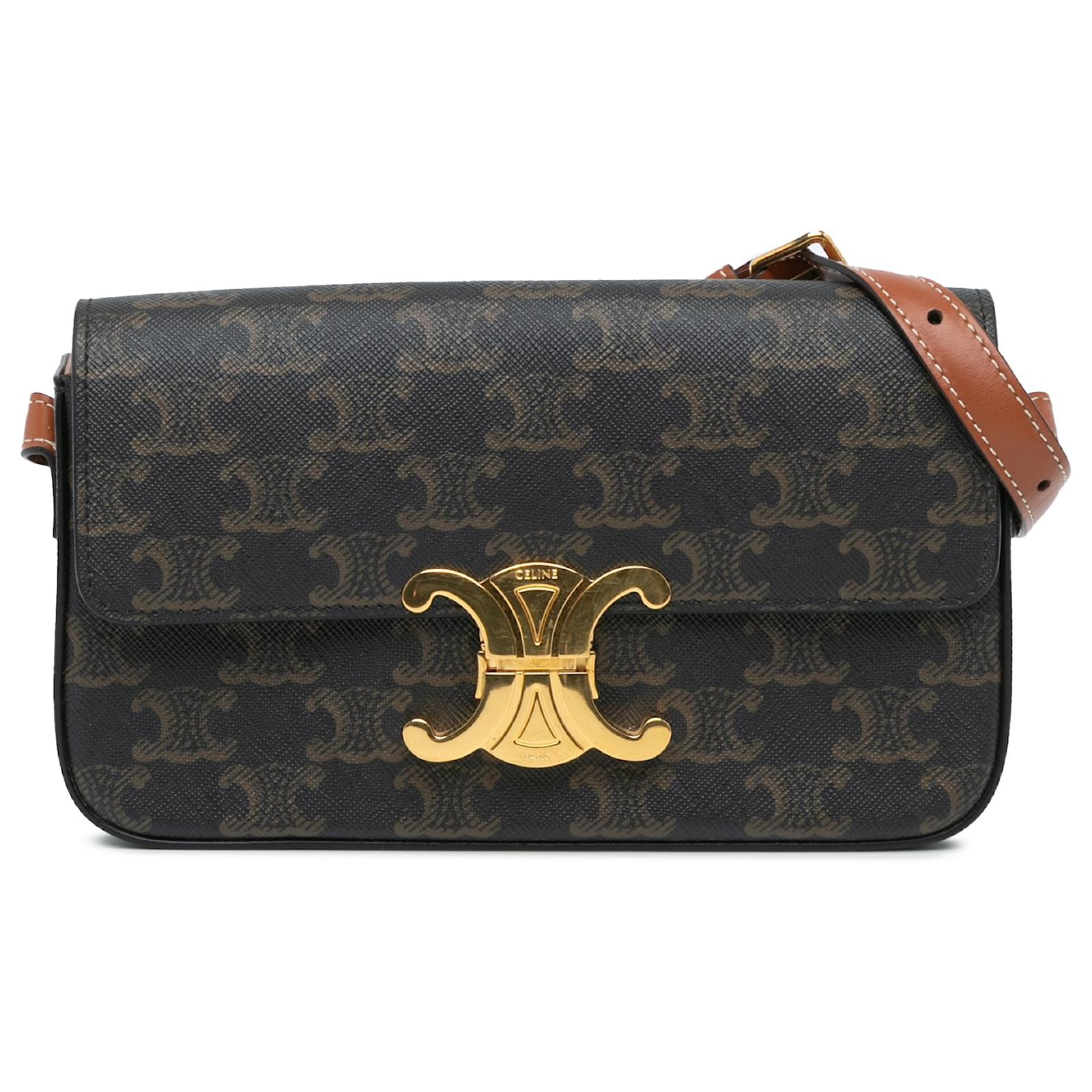 Céline Celine Brown Triomphe Coated Canvas Claude Shoulder Bag Cloth ...