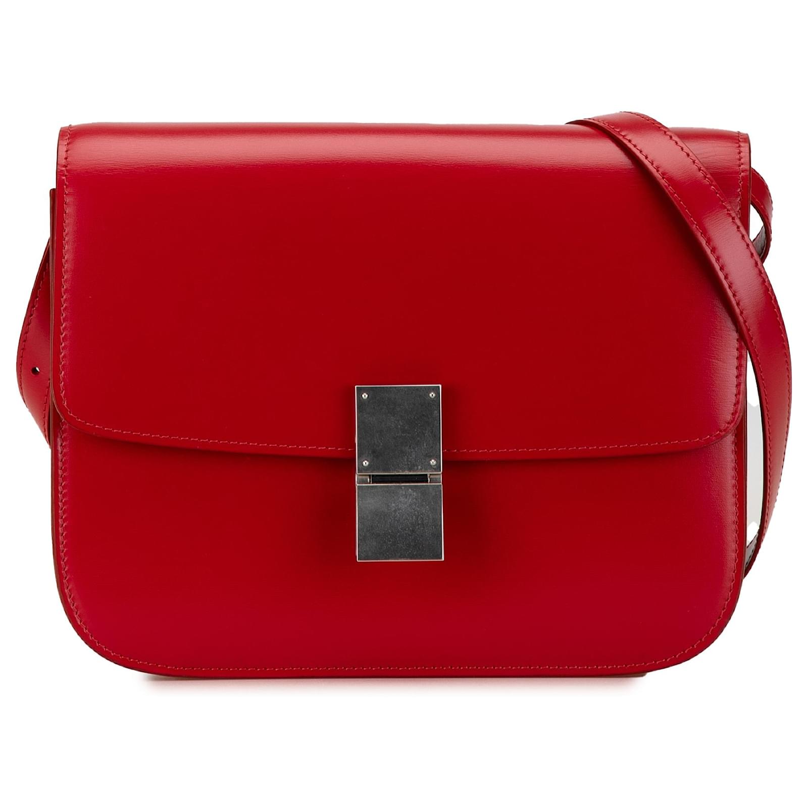Céline Celine Red Medium Calfskin Classic Box Leather Pony-style ...