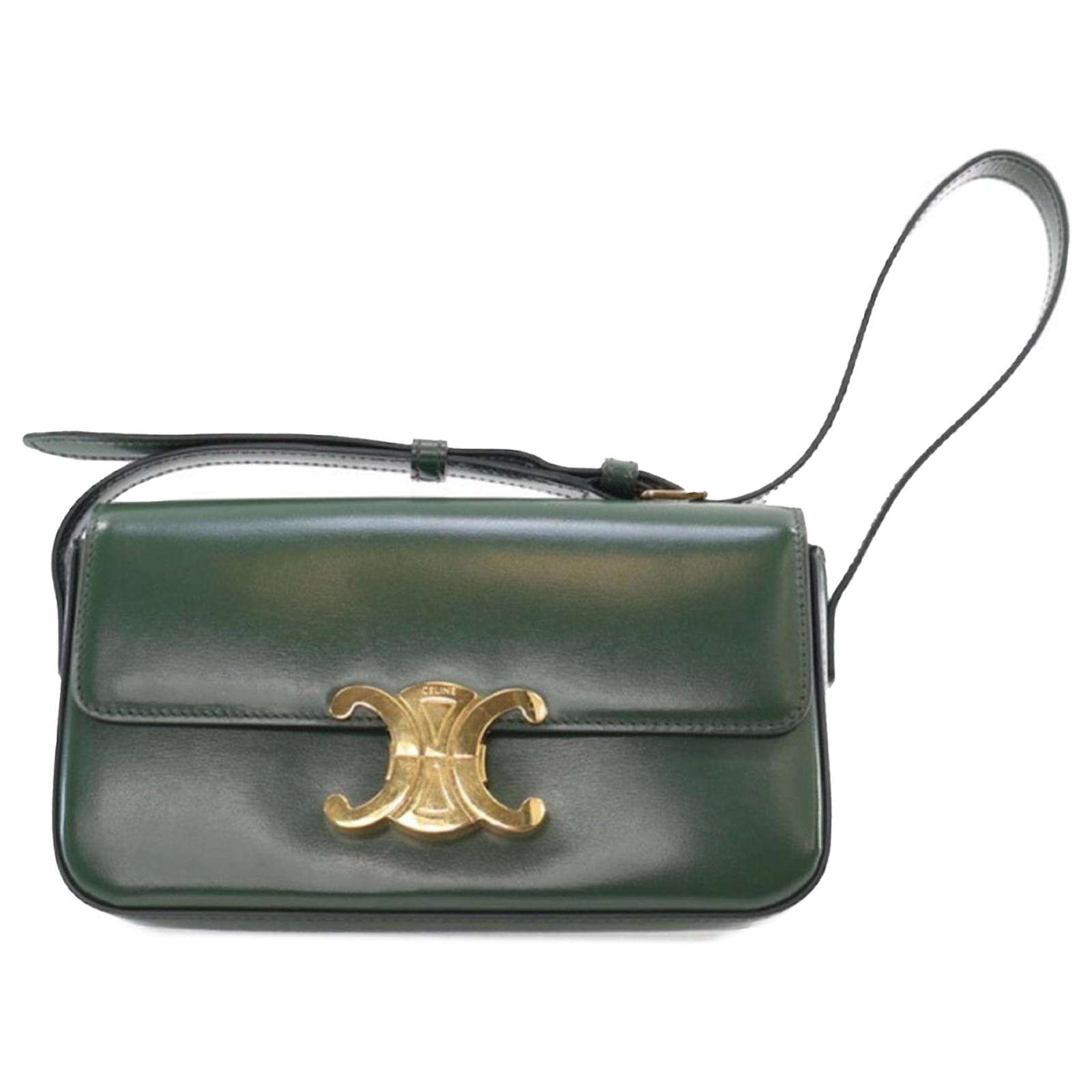 Céline Celine Green Shiny Calfskin Claude Shoulder Bag Dark green ...
