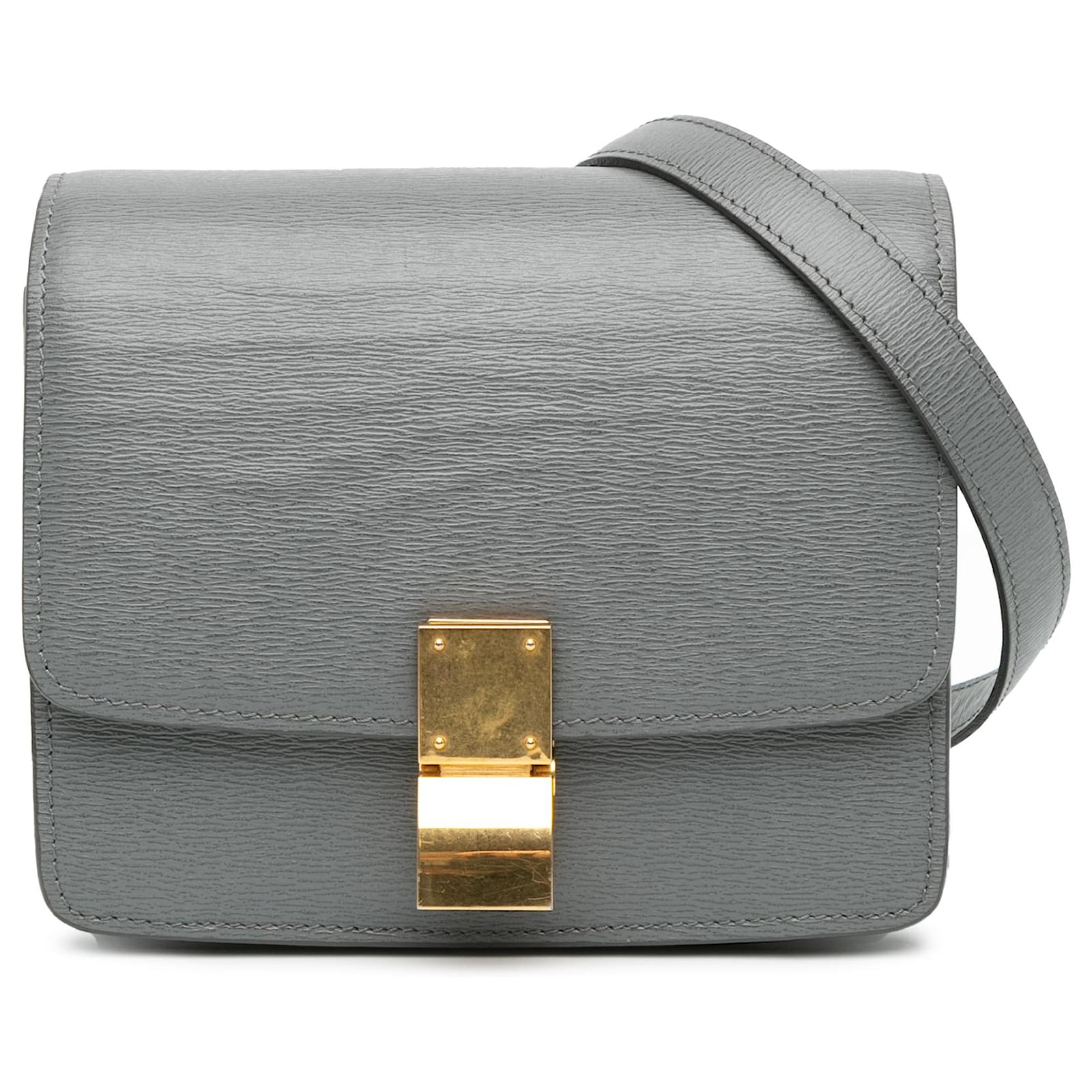 Céline Celine Gray Small Liege Calfskin Classic Box Brown Leather Pony ...