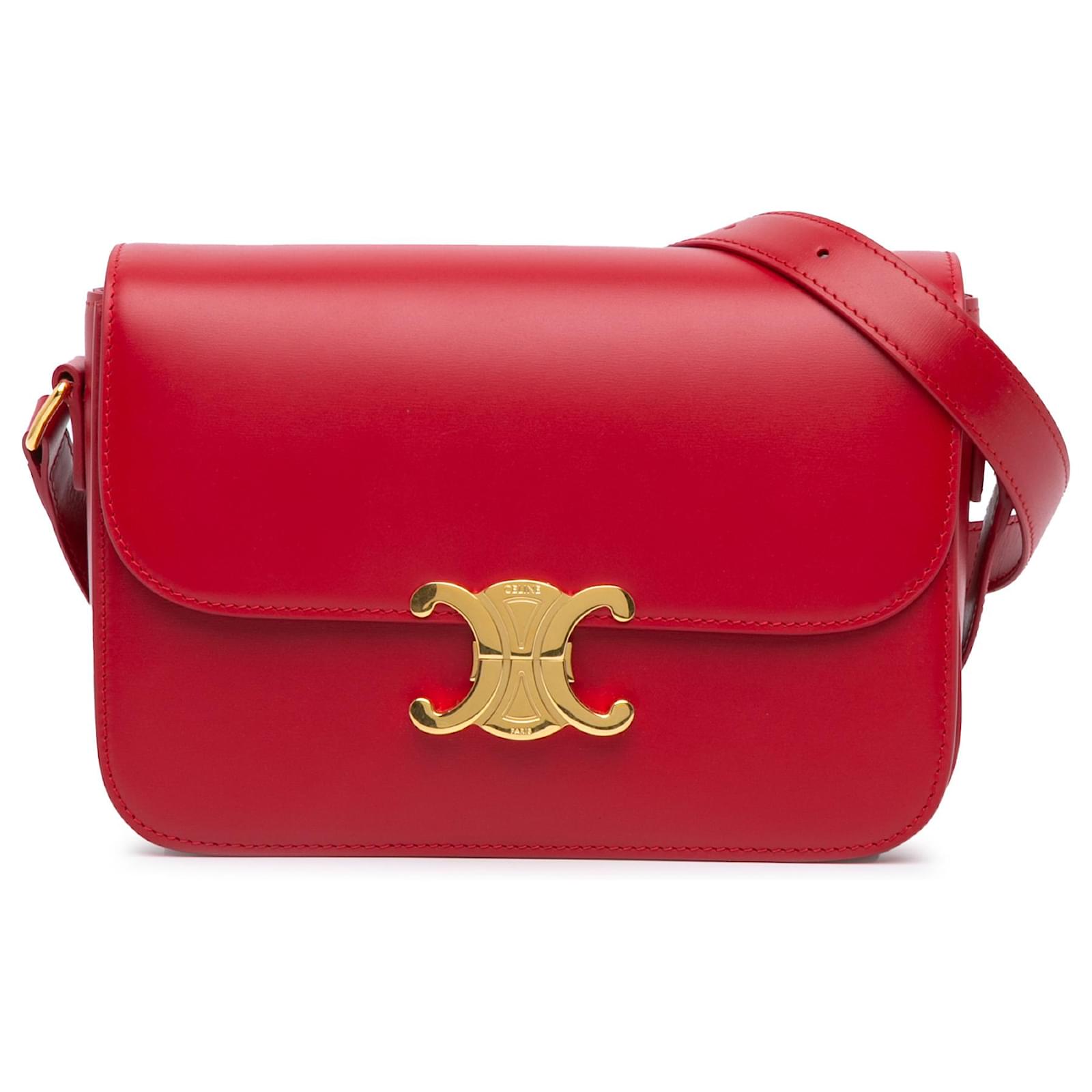 Céline Celine Red Classique Shiny Calfskin Triomphe Crossbody Leather ...