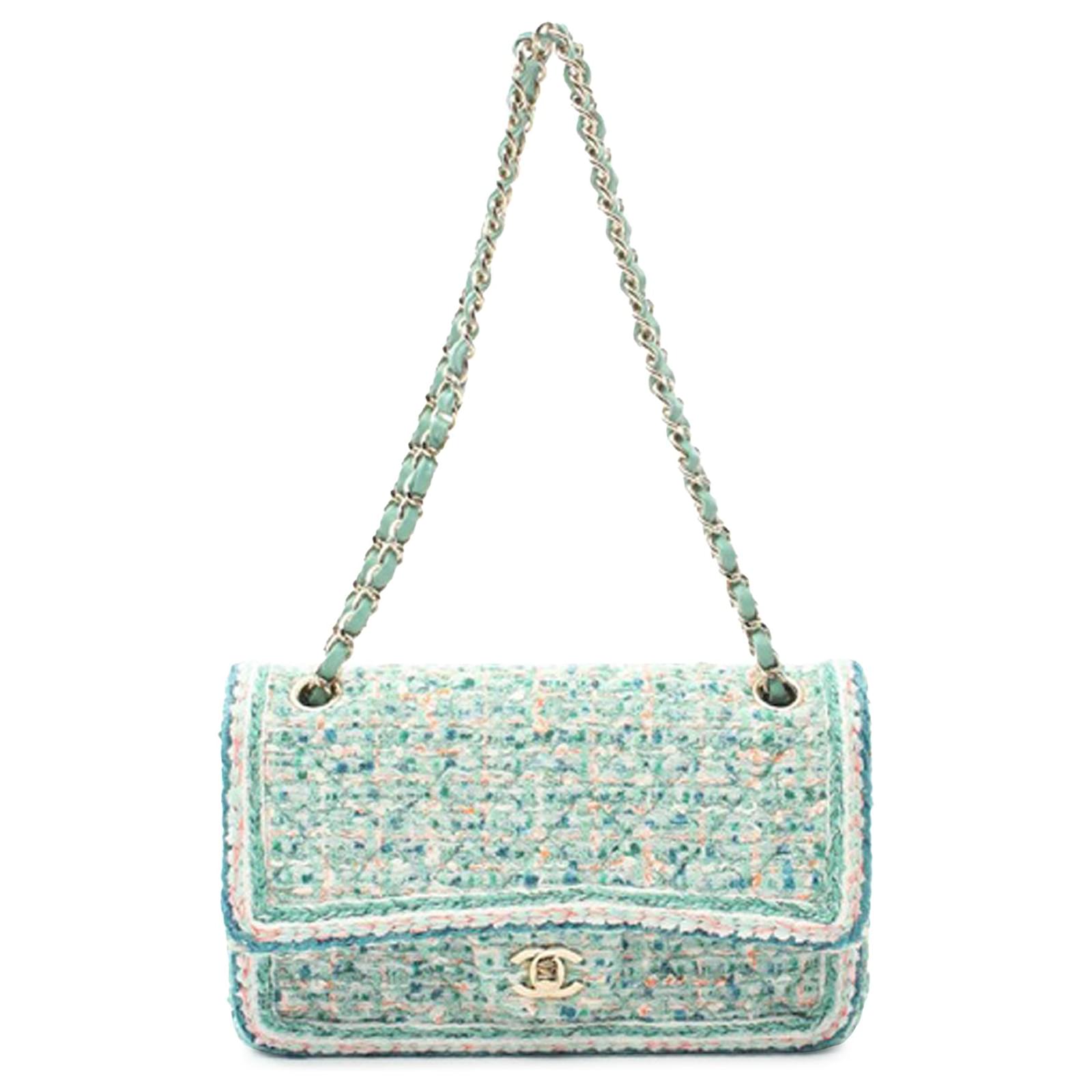 Chanel Green Medium Tweed Double Flap Light green Cloth ref.1978257 ...