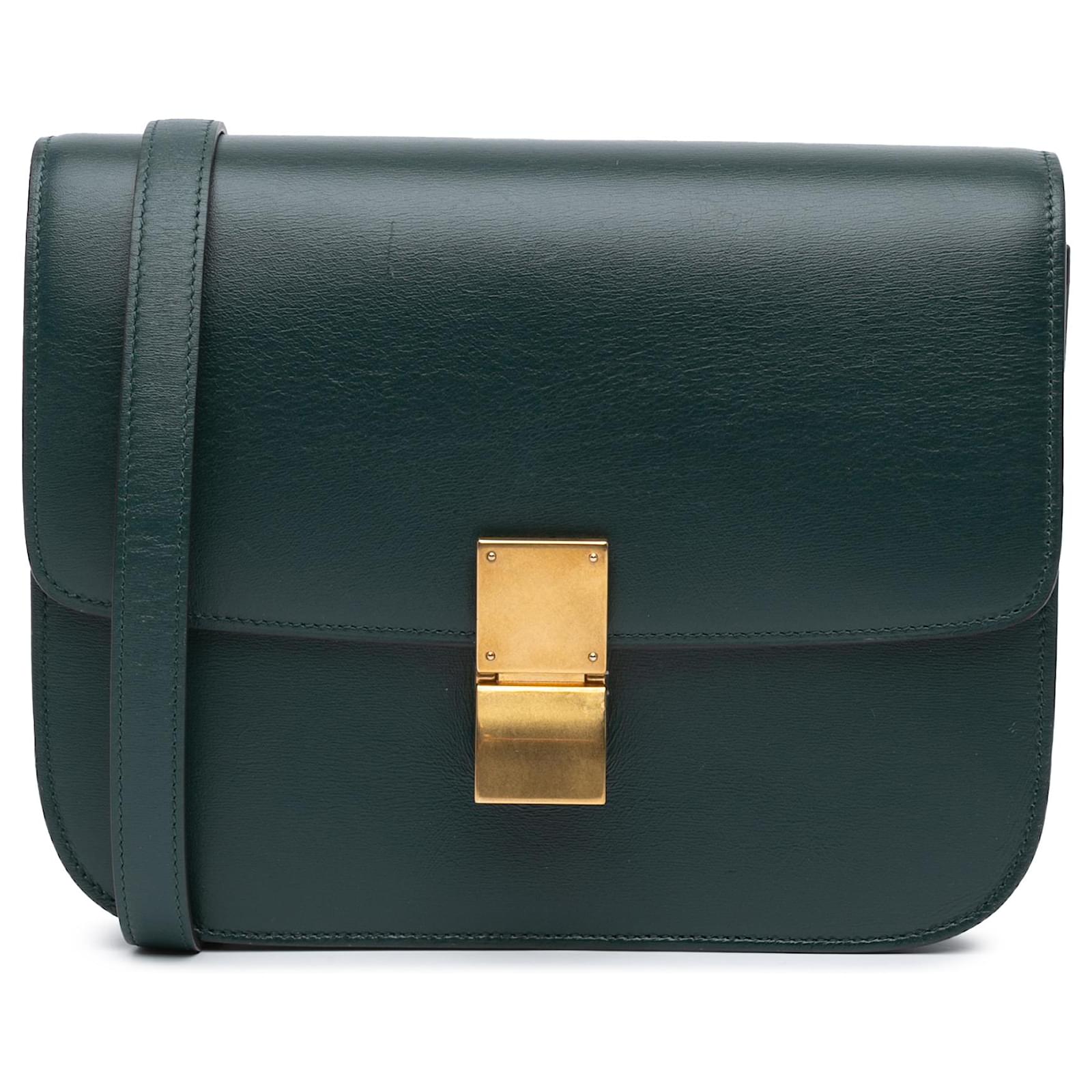 Céline Celine Green Medium Calfskin Classic Box Dark green Leather Pony ...