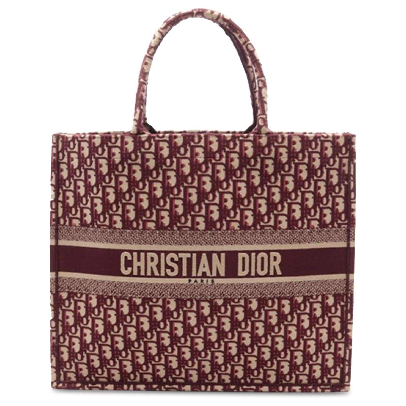 Dior Red Large Oblique Canvas Book Tote Dark red Cloth Cloth ref ...