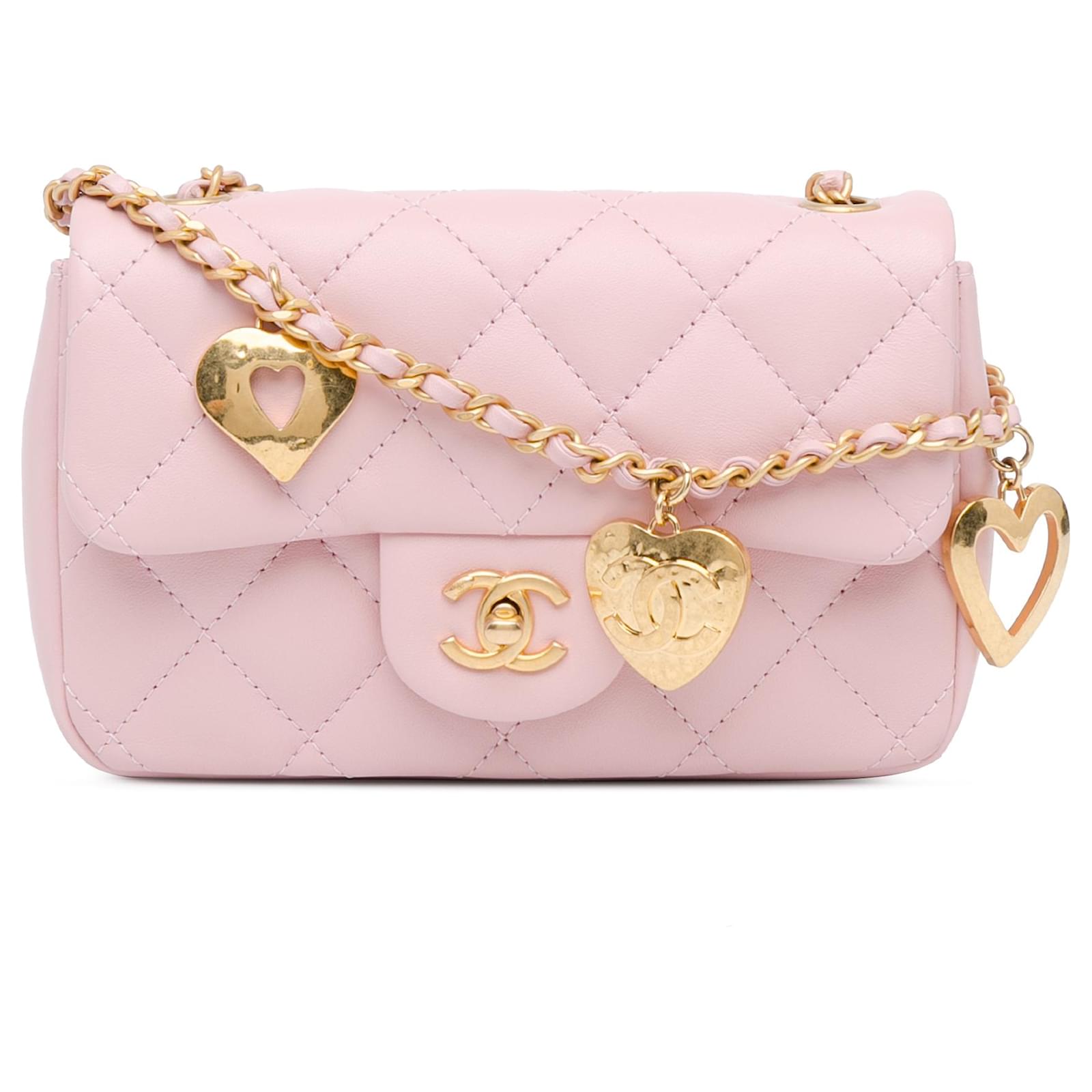 Chanel Pink Mini Quilted Lambskin Heart Charms Flap Leather ref.1978862 ...